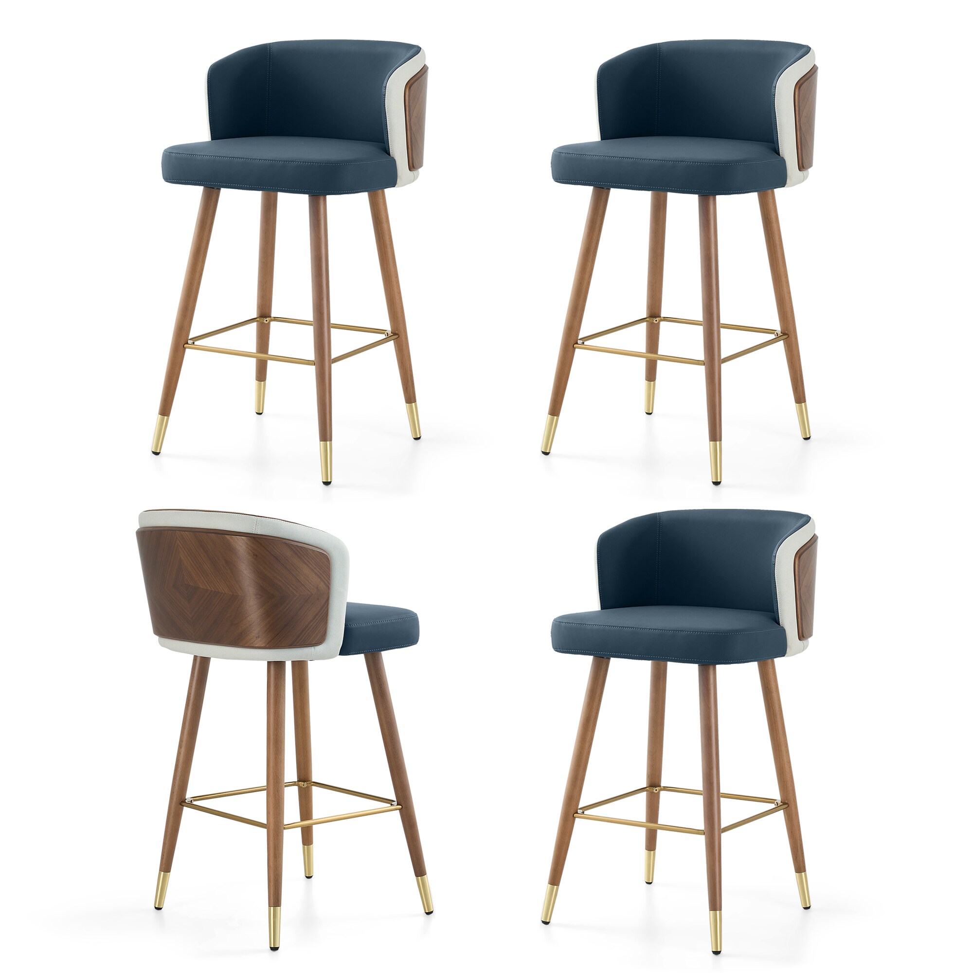 Artplan Mid Century Modern Bar Stools for Counter Height - Leather ...