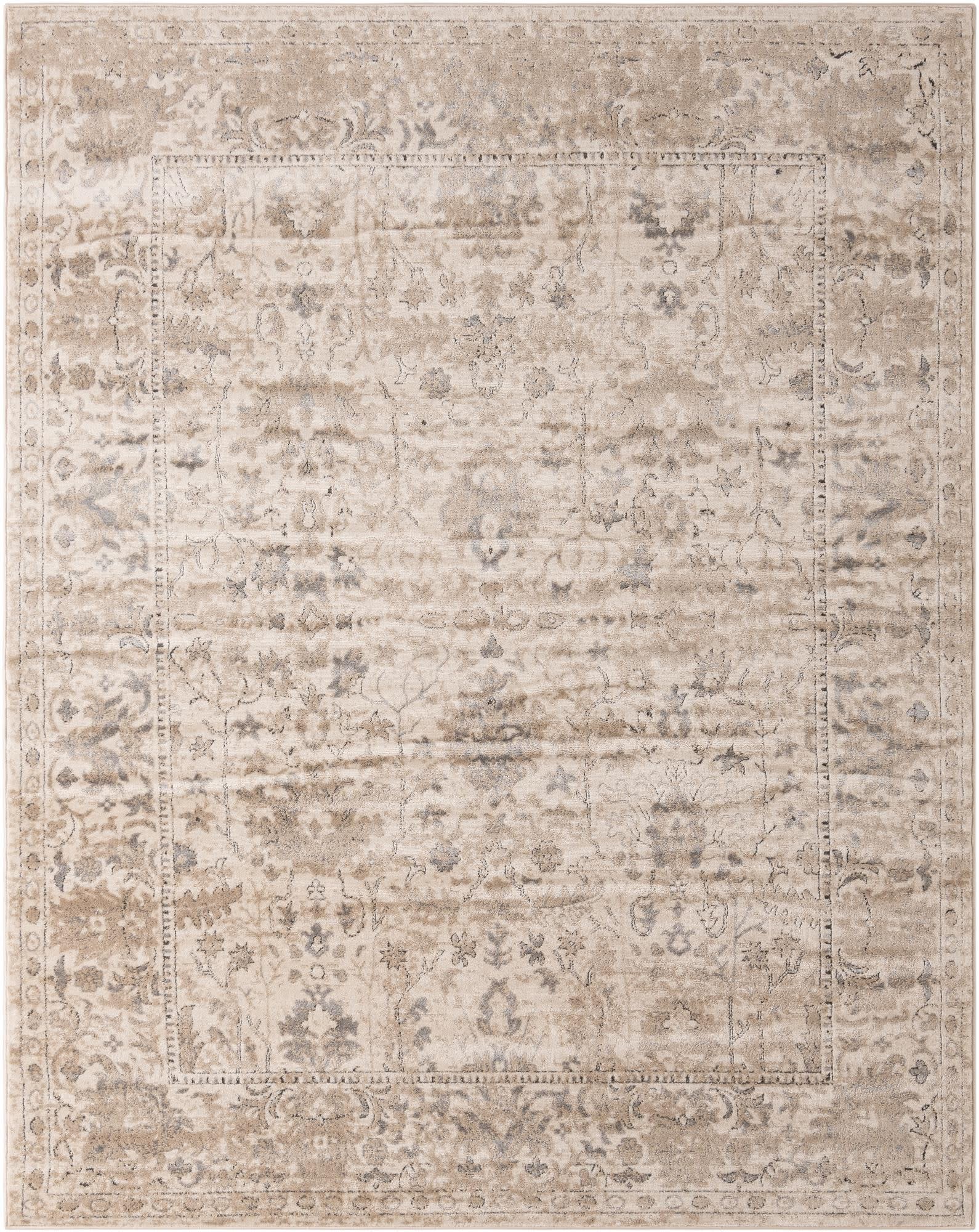 Unique Loom Portland 8 X 10 (ft) Ivory Indoor Border Area Rug 3147265 ...