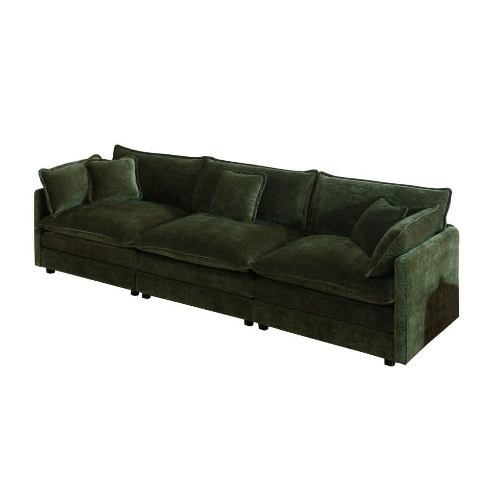 Coolbibila 3 Seat Mid Century Modern Green Chenille Sofa Solid Wood ...