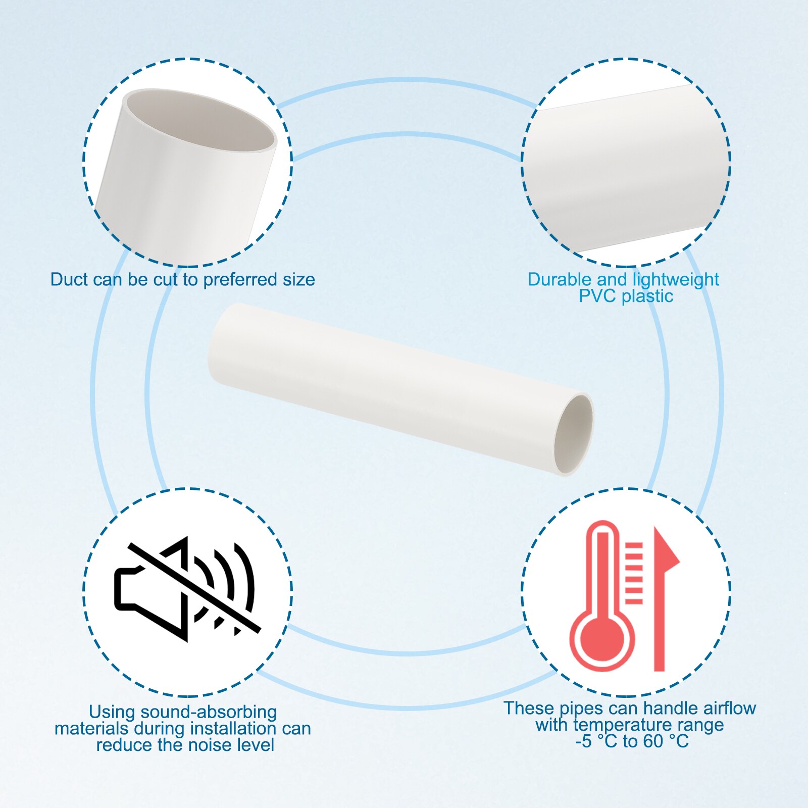 PATIKIL 3 Inch Round Plastic Duct Pipe Connector 12 Inch Long Duct ...