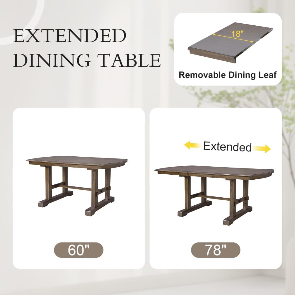 Coolbibila 60 to 78 Inch Brown Wood Extendable Dining Table Farmhouse ...