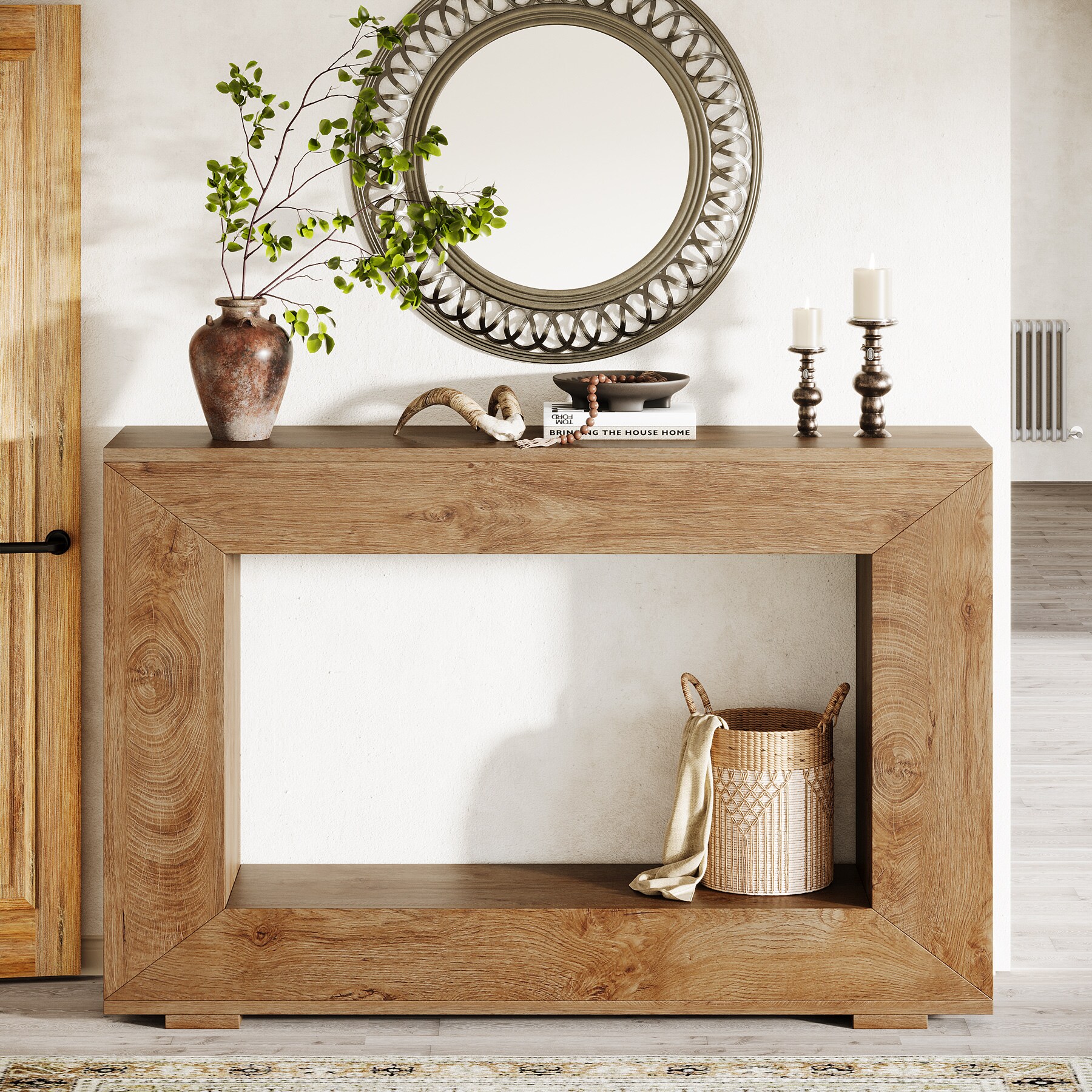 Tribesigns 47.2 inch W Farmhouse 2 Tier Narrow Wooden Rectangular Light ...