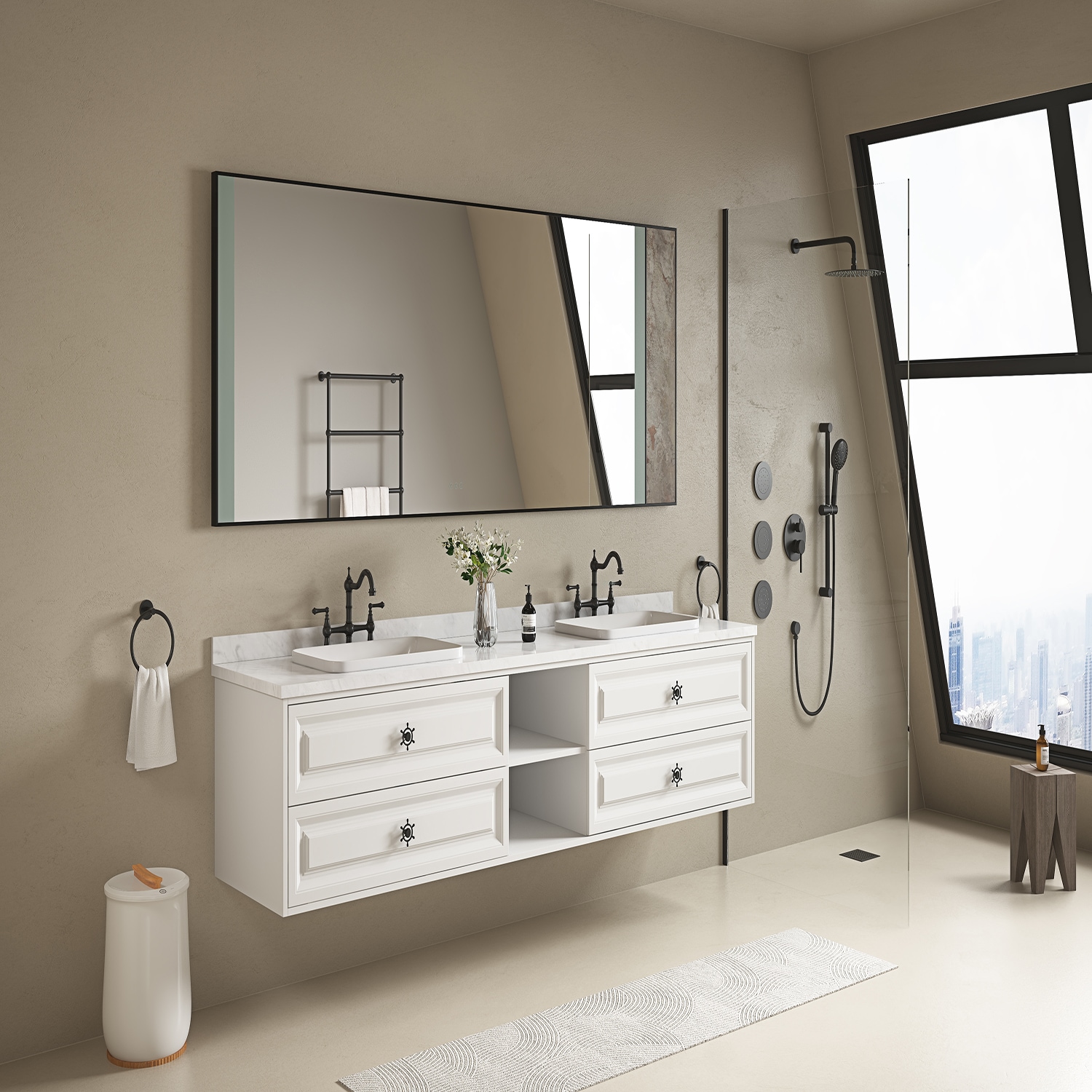 waterpar 84-in x 40-in Rectangle Bathroom Vanity Mirror (Black) WPLO ...