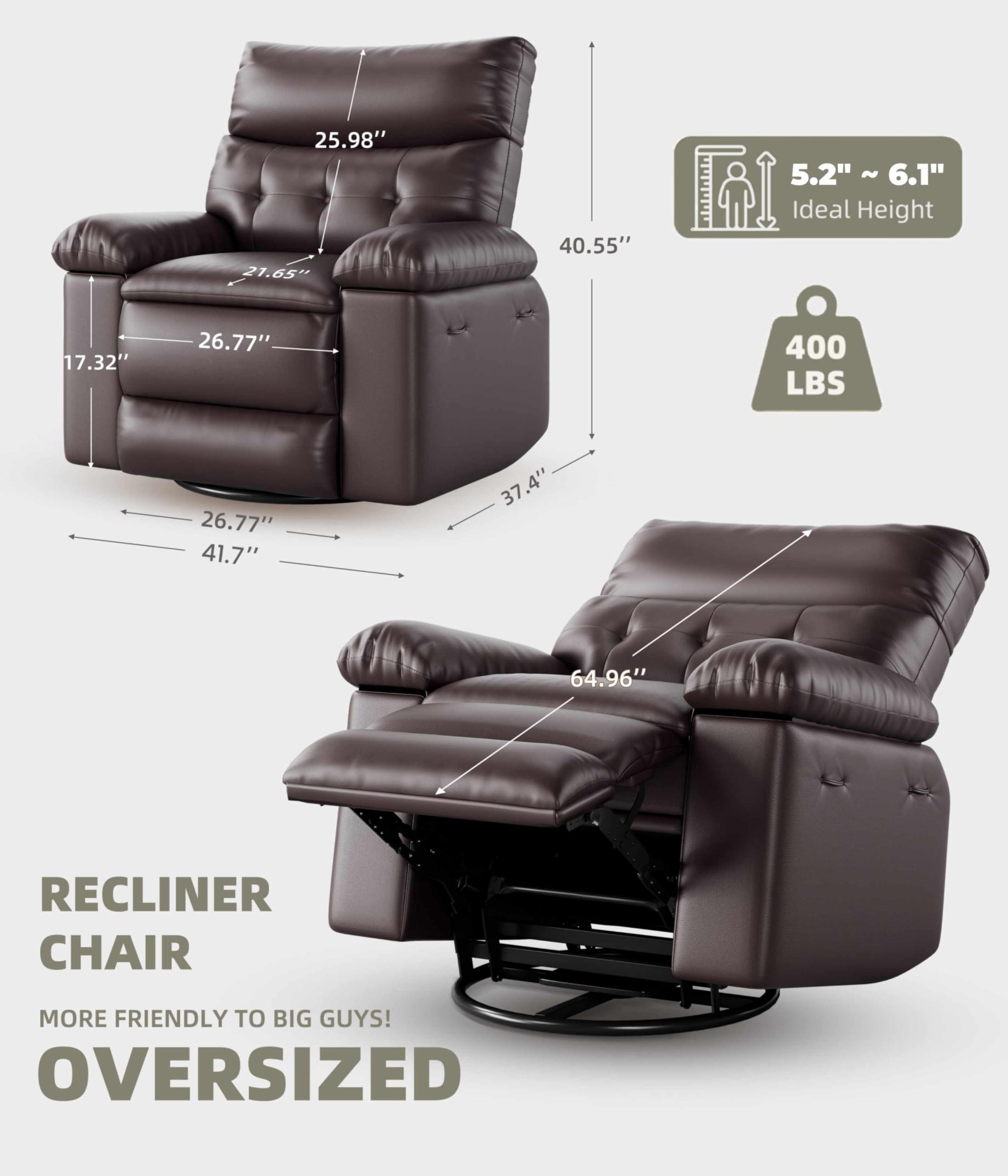 GarveeLife 42-in Wide Oversized Manual Swivel Rocker Recliner Chair ...