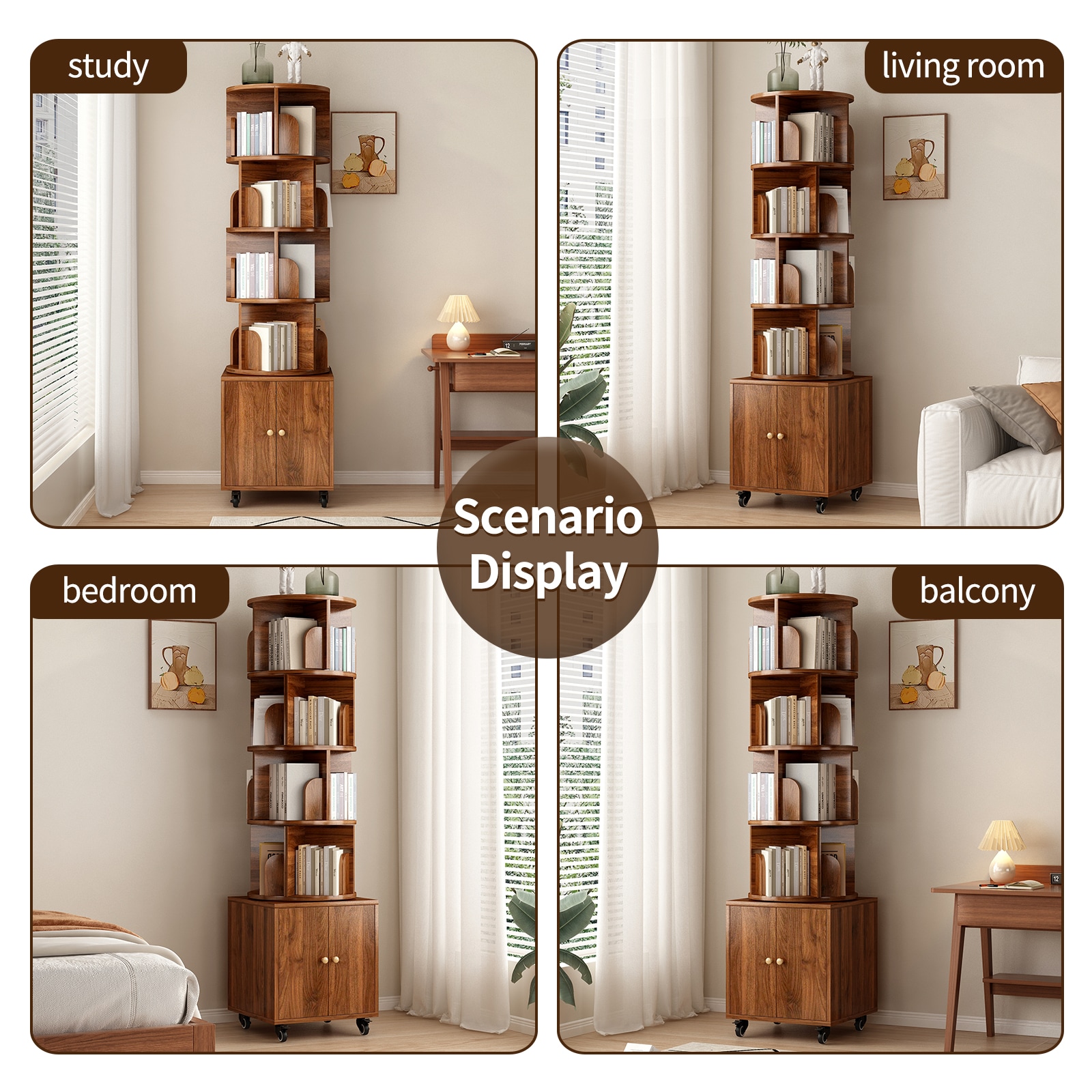 KTMBDW 5-Tier Rotating Bookshelf Tower with Storage - 360 Display Book ...