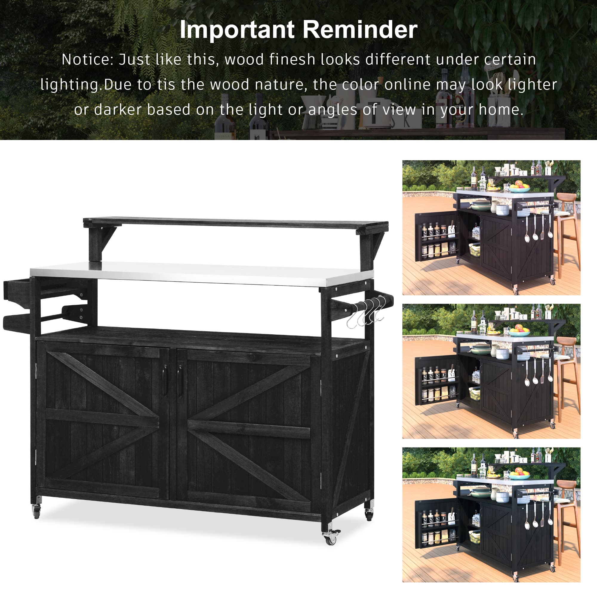 Ama Pear 53 inches Outdoor Grill Cart with Raised Shelf and Storage in ...