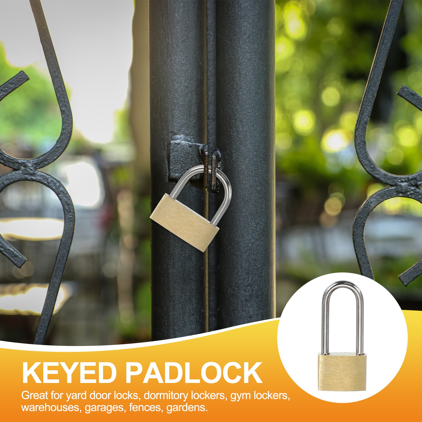 PATIKIL Solid Brass Padlocks 1.6inch 2pcs Long Shackle Lock Padlock ...
