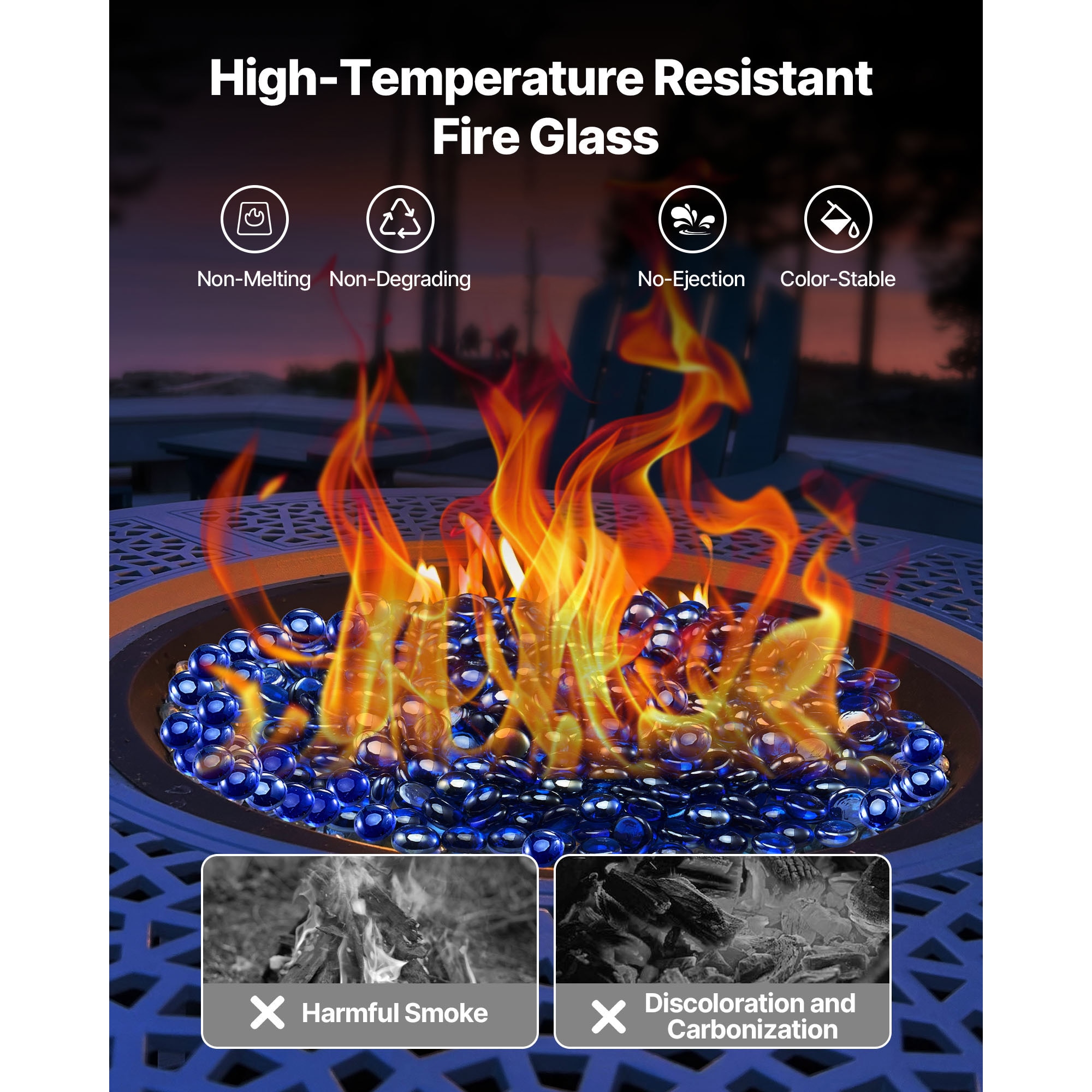 VEVOR Fire Glass 20LBS / 9KG High-Temperature Resistant Fireplace Rocks ...