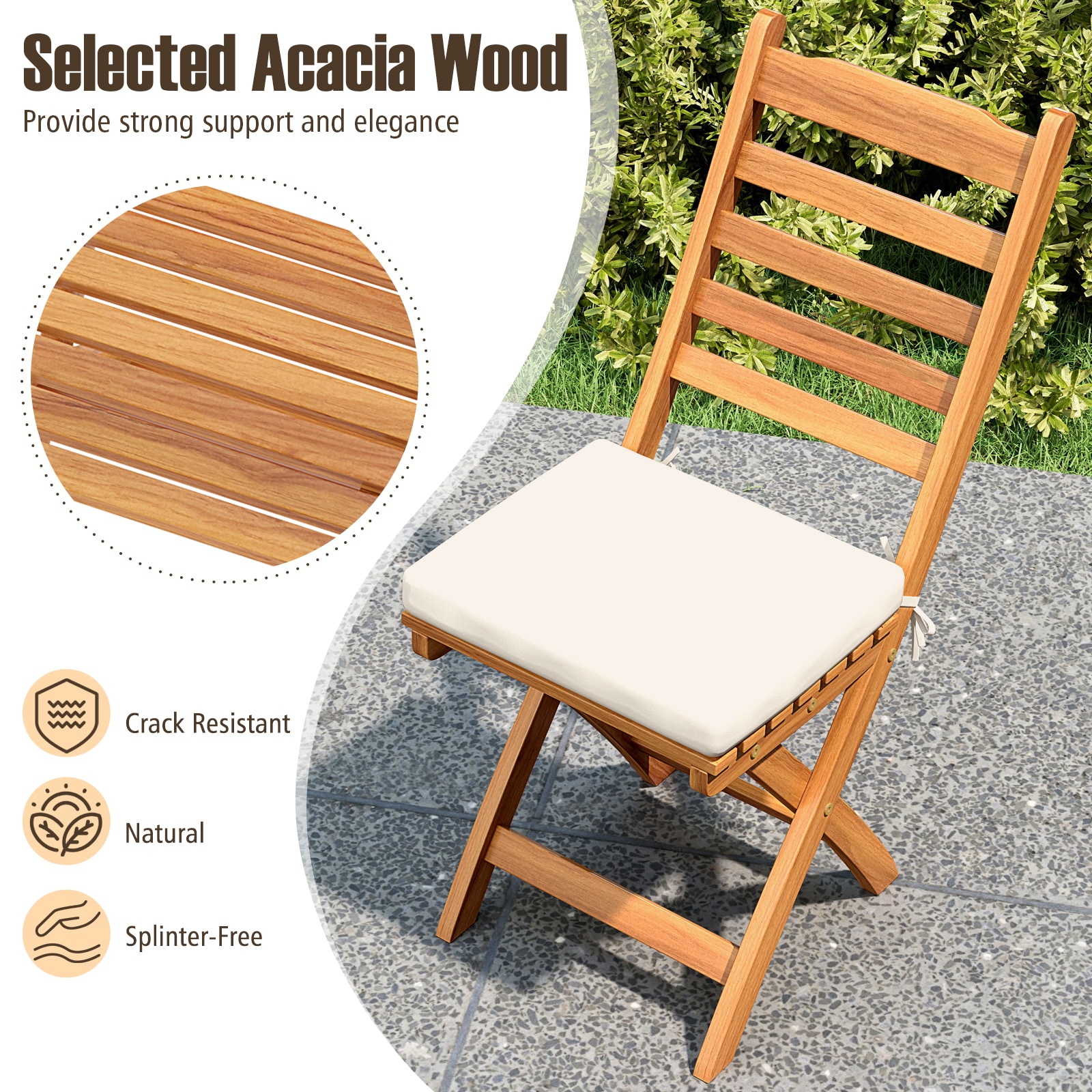 Ayelon Set of 2 Natural Wood Frame Stationary Dining Chair with Off ...