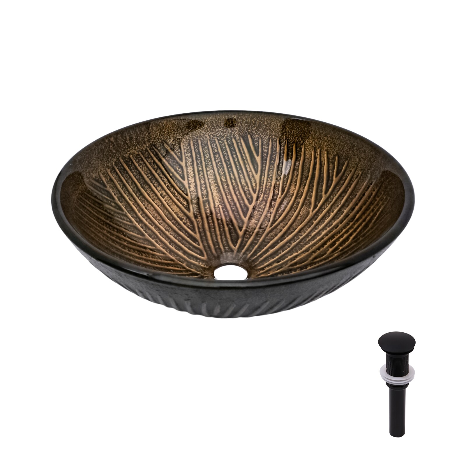 Tatayosi Artistic Feather Pattern Amber Tempered Glass Vessel Sink with ...
