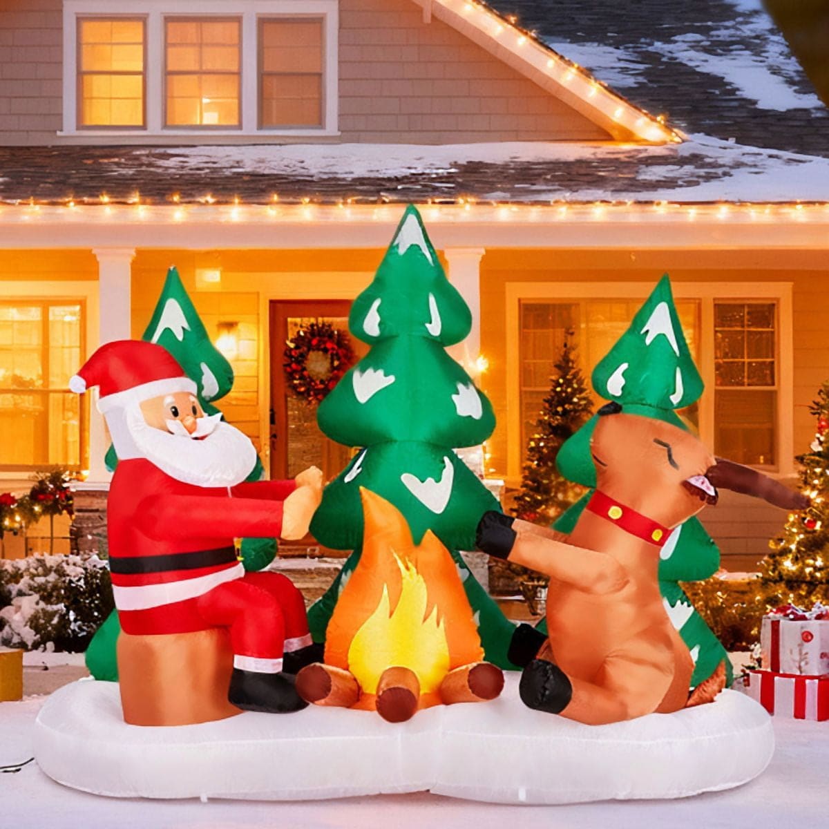 Zyerch 94.5in Giant Christmas Inflatable Santa Reindeer Around Orange ...