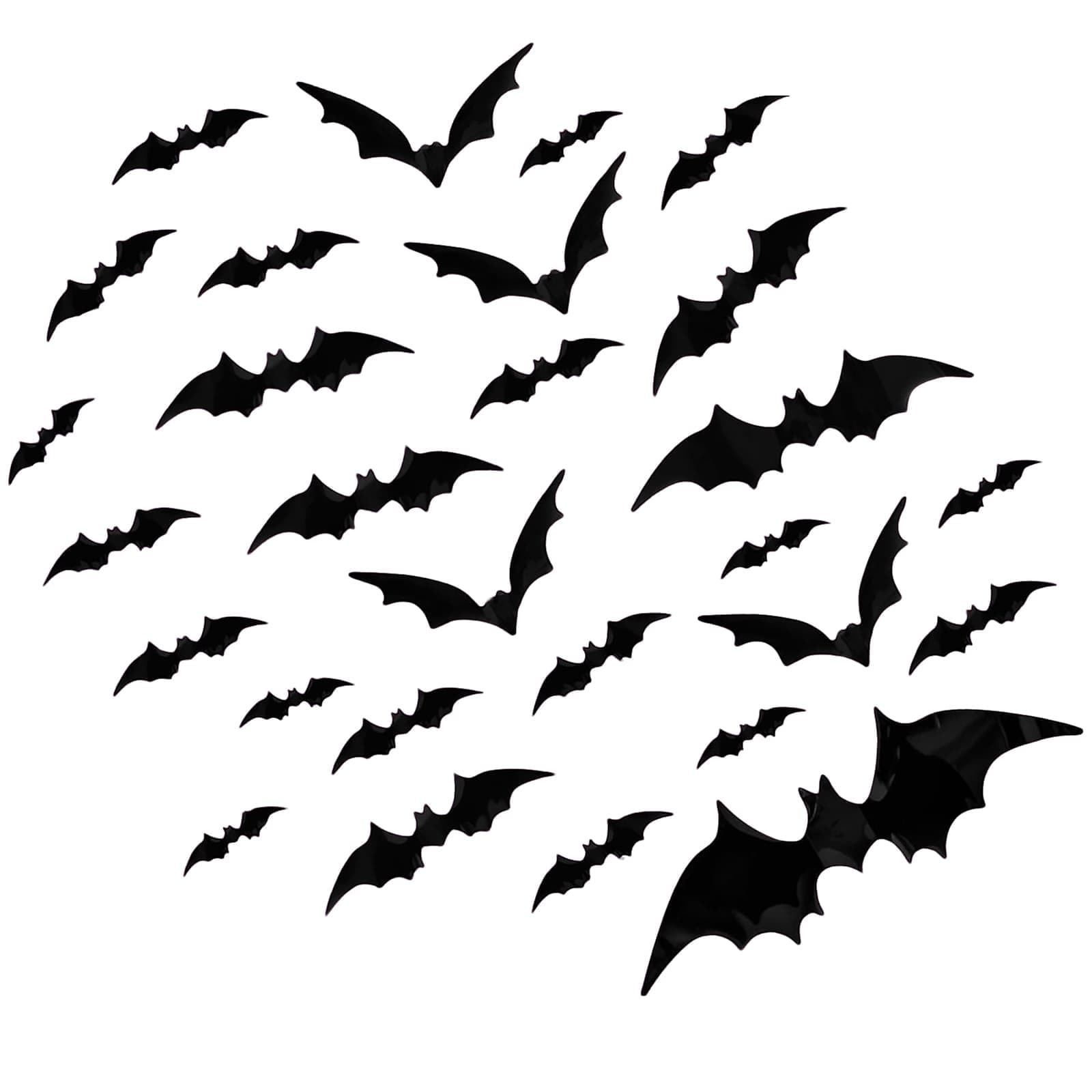 Etokfoks 170Pcs 3D Bats Wall Decor Halloween Stickers 6 Sizes PVC Bat ...