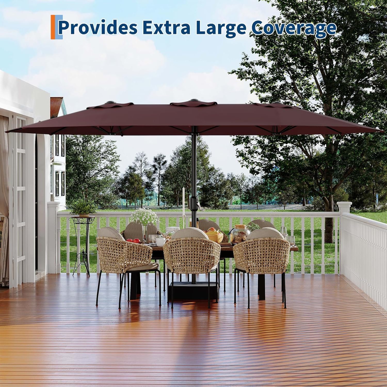 GarveeLife 15FT Patio Umbrella with Base Double Sided Rectangular ...