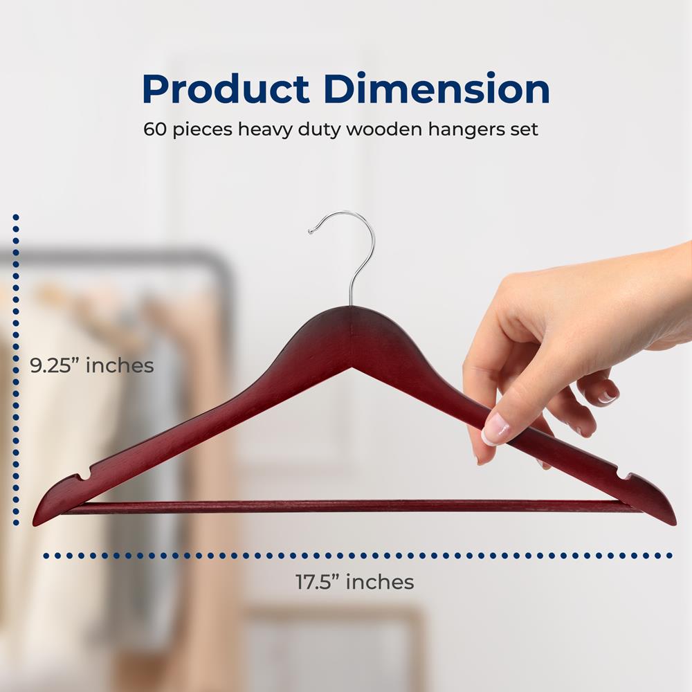 SereneLife 60 Pack Wooden Coat Hangers Durable Suit Hangers with 360 ...