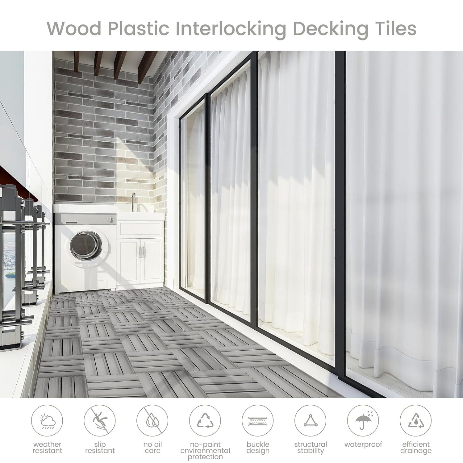 Qeetex 18 Pack Solid Wood Deck Flooring Wood Interlocking Deck Tiles 12 ...