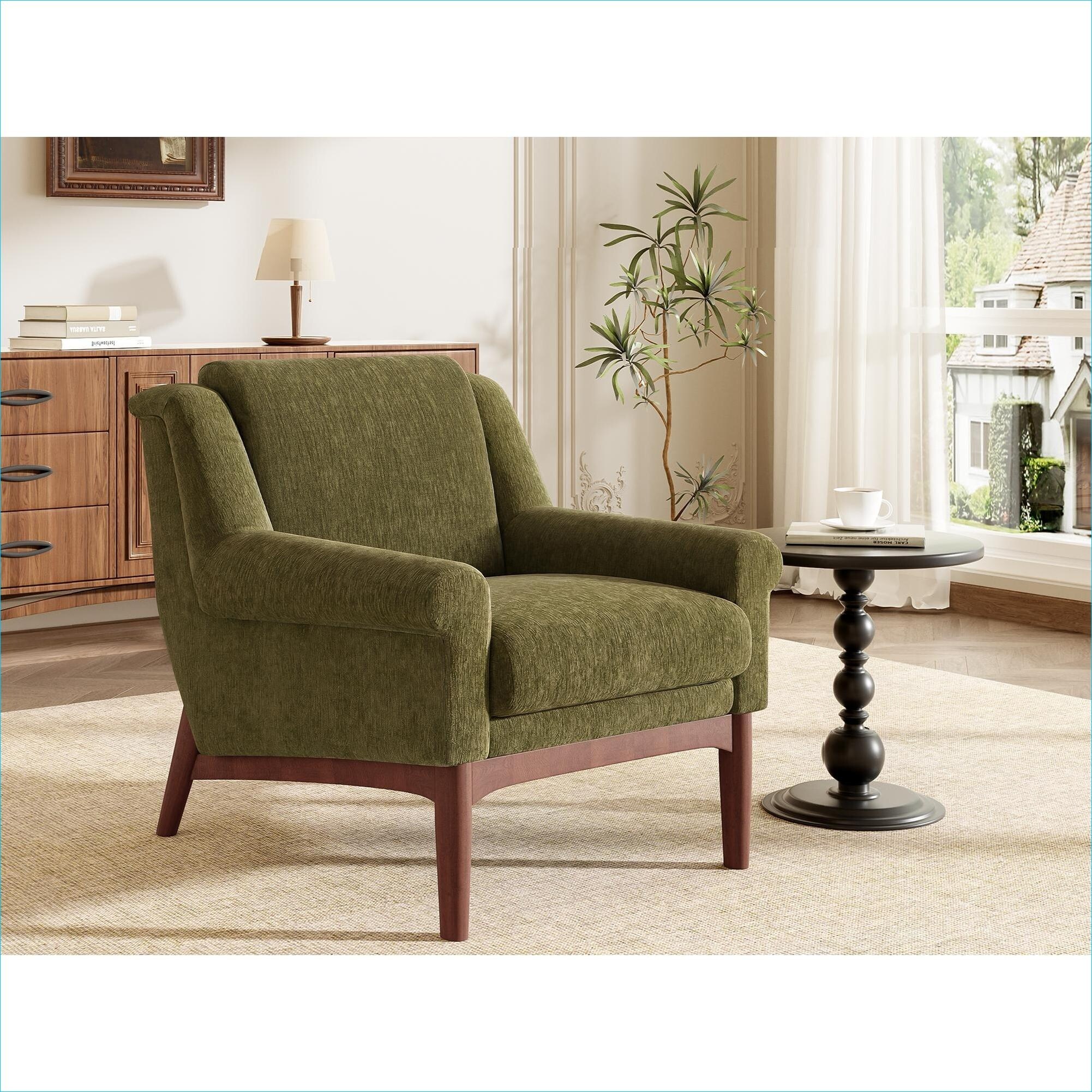 Watnature Chenille Upholstered Single Seat Sage Green Mid-Century ...