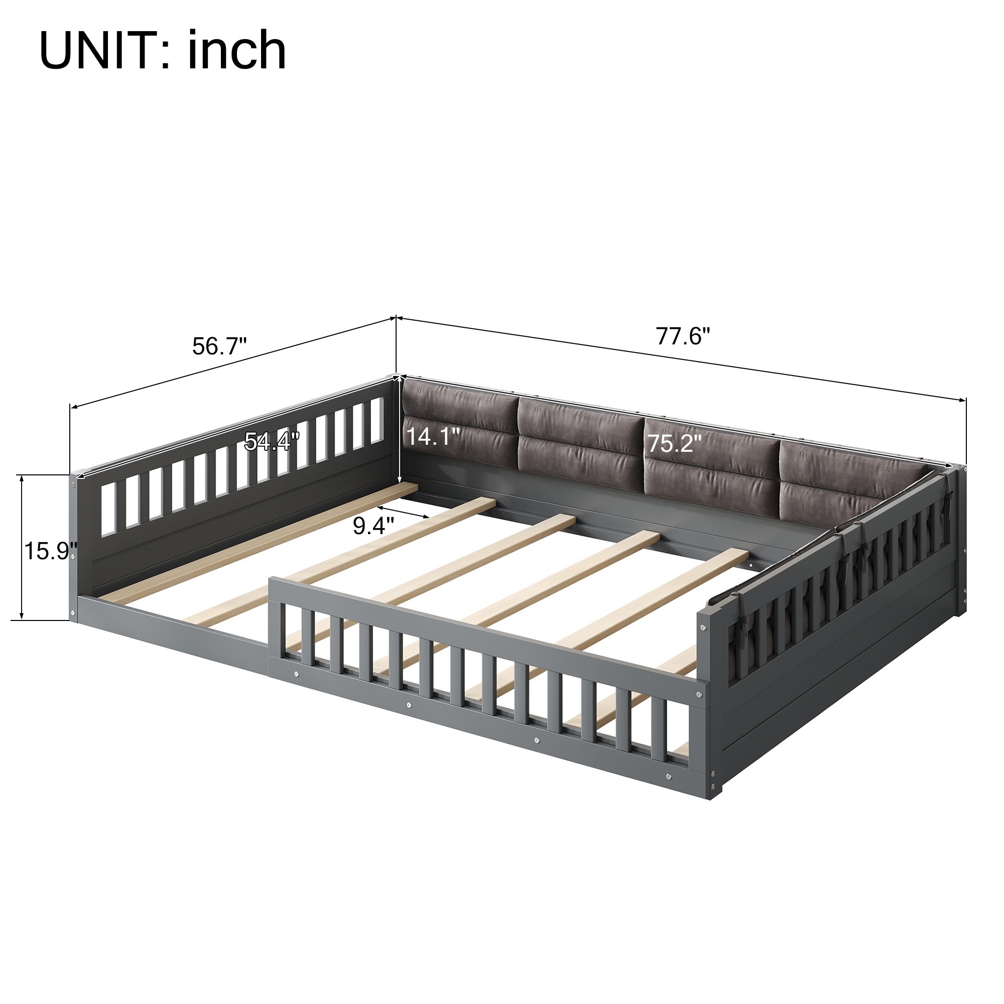Bellemave Wood Full Size Upholstered Platform Bed with Guardrail and ...