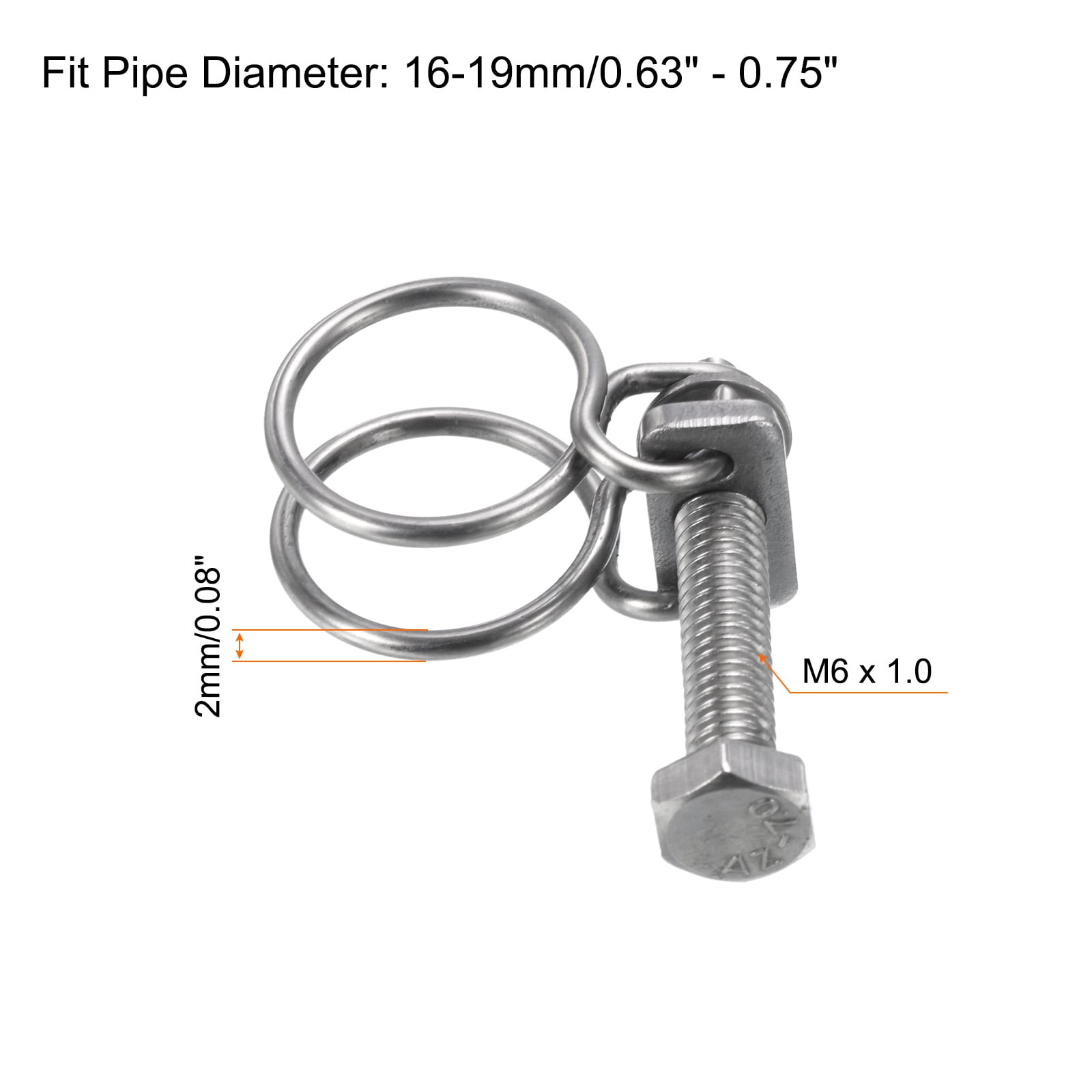Unique Bargains 6pcs Double Wire Hose Clamppcs 16-19mm Adjustable ...