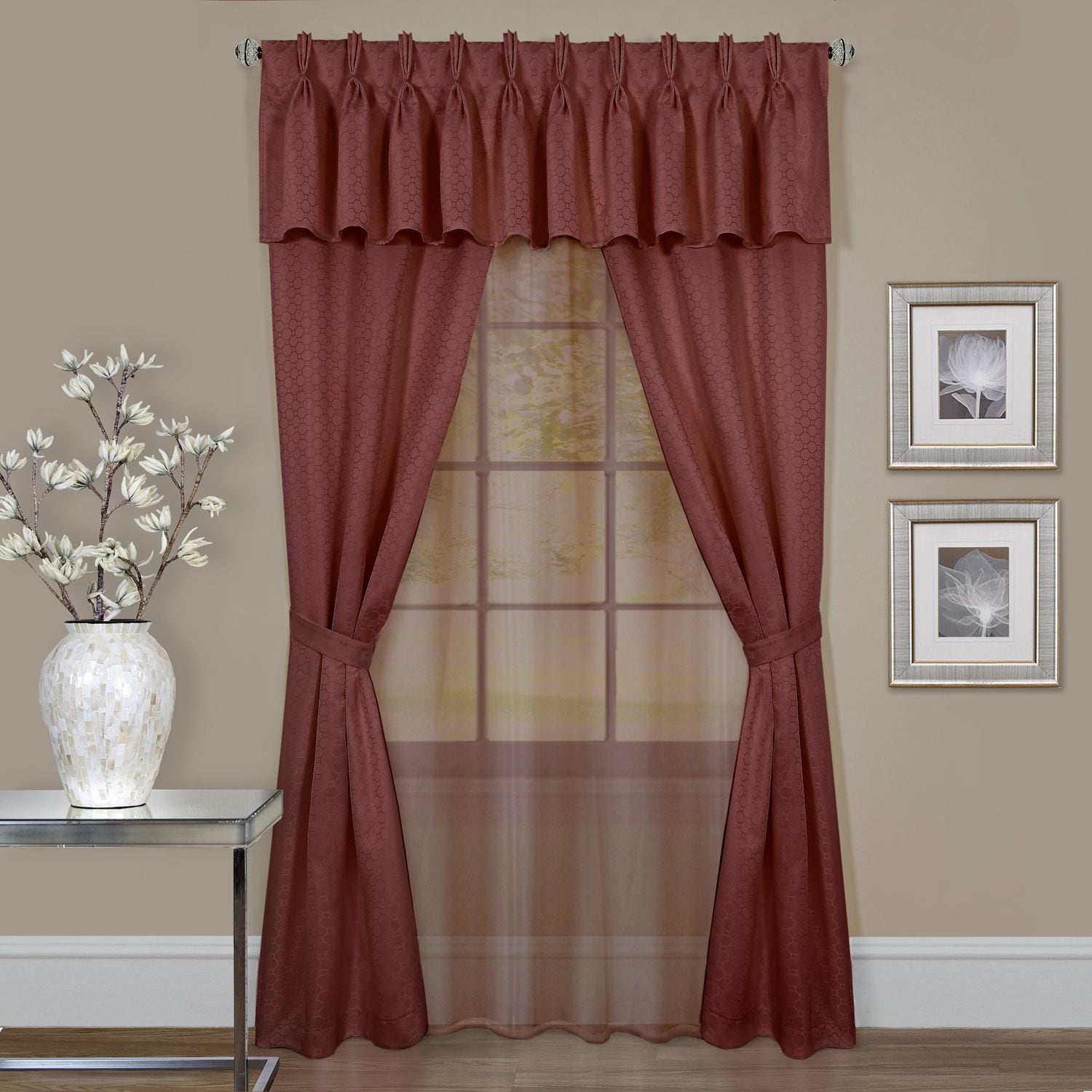 KATE AURORA Complete 6 Piece Attached Custom Jacquard and Sheer Window ...