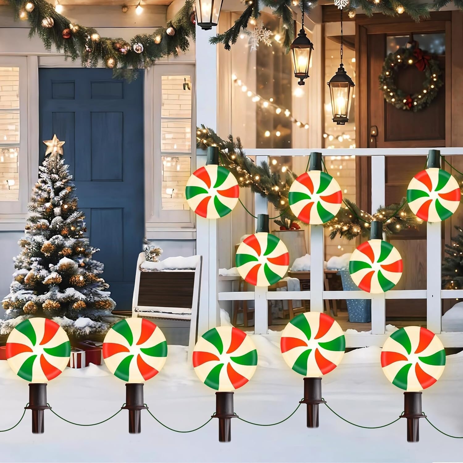 AOIZGMY Christmas Lollipop Pathway Lights 10 LED Peppermint String ...