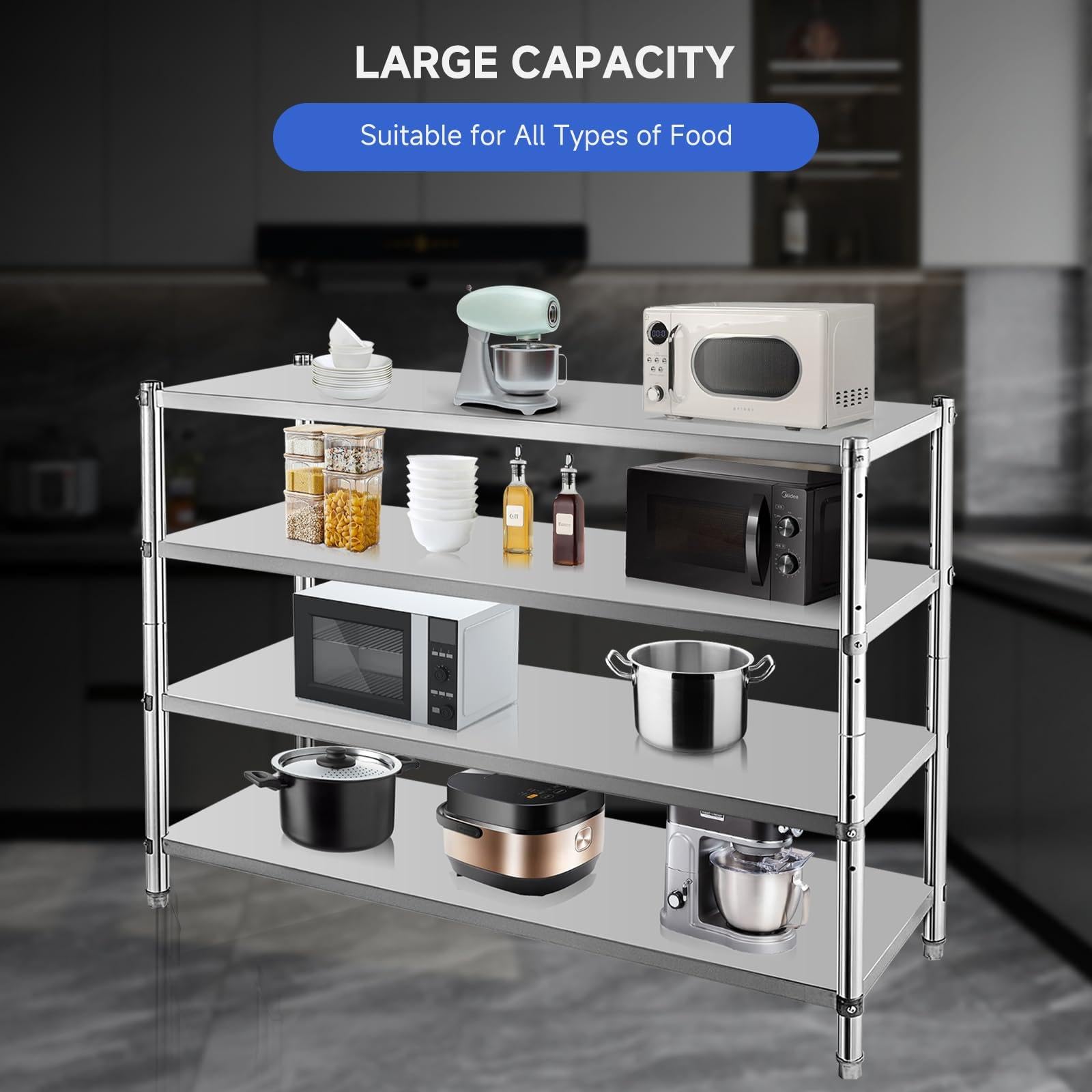 Garvee Adjustable 4 Tier Stainless Steel Storage Shelf Heavy Duty 135 ...