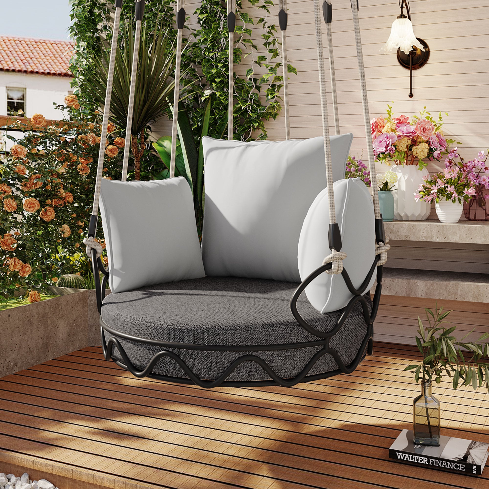 Outdoor Porch Swing Chair Hanging Basket Cushioned Porch Swings ...