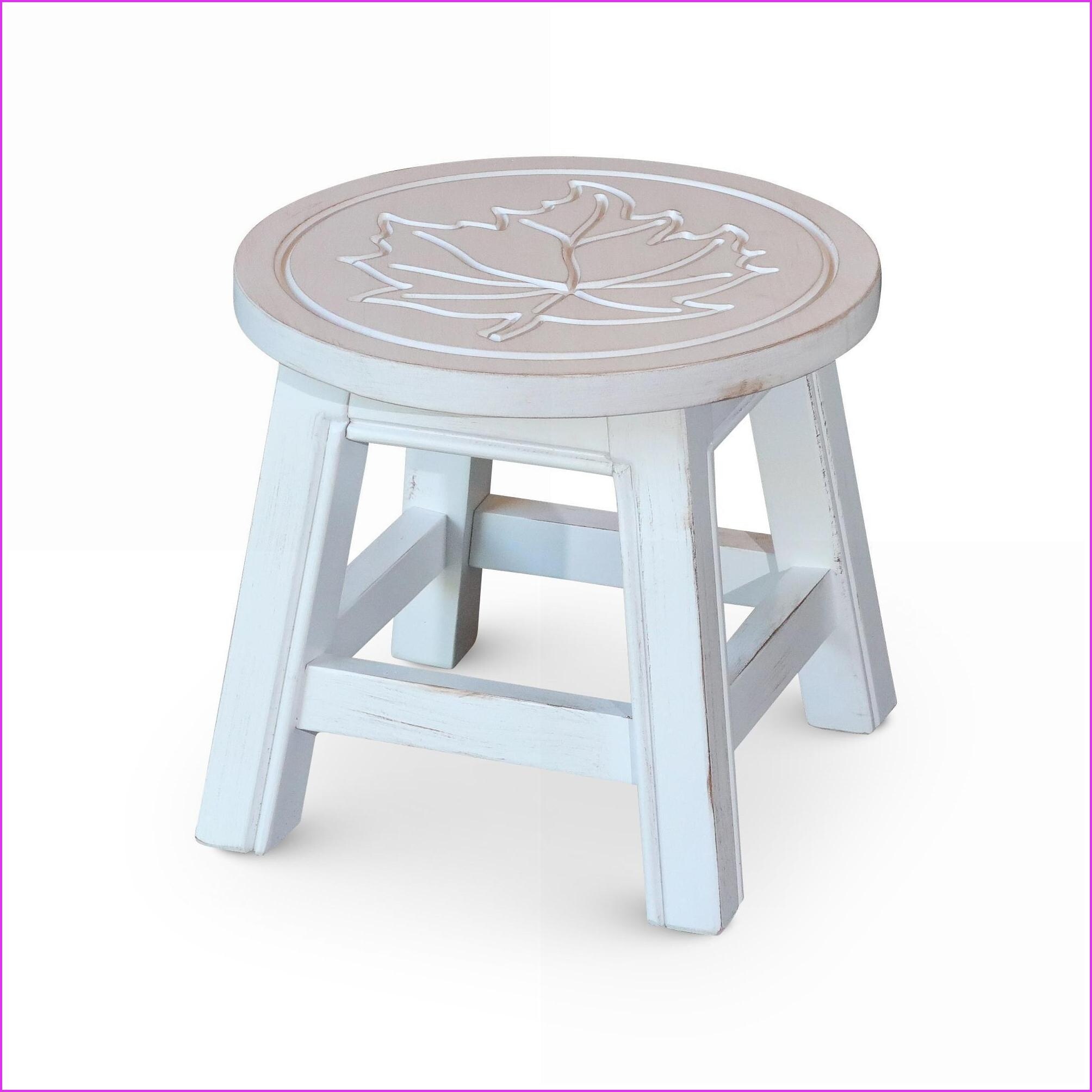 Watnature Wooden Step Stool Maple Leaf Carved Off White Ottoman ...