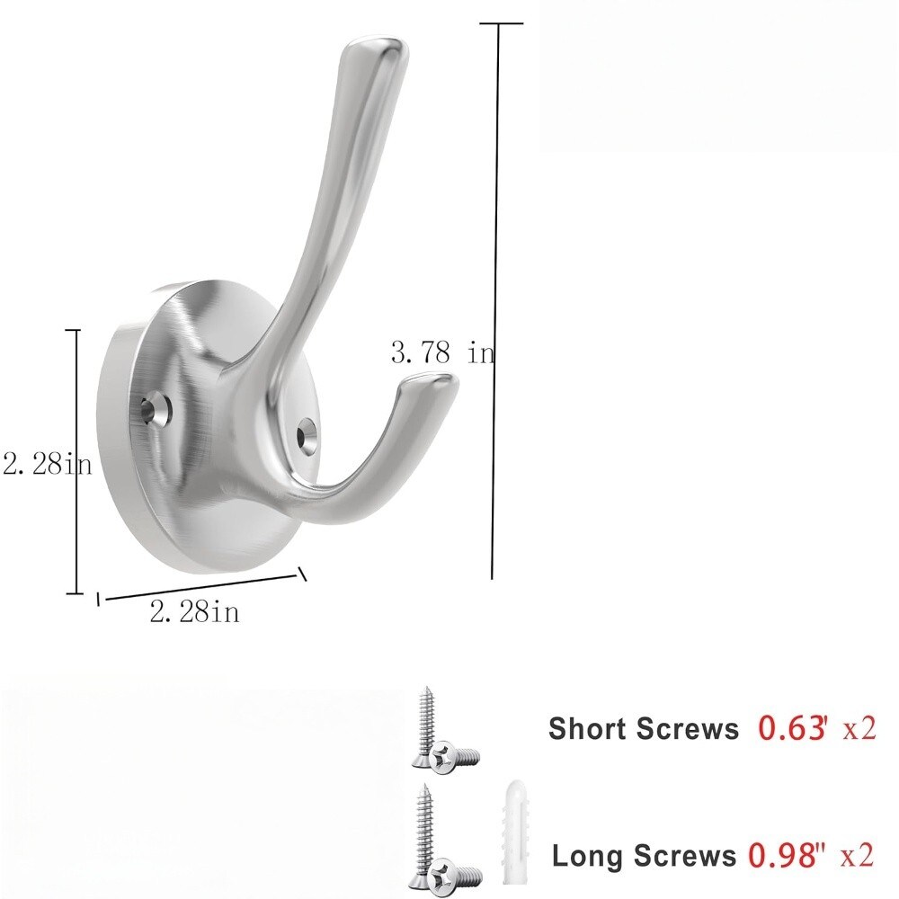 Numhew 2.5in D x1.5in W x3in H 4-Pack Double Hook Brushed Nickel Wall ...