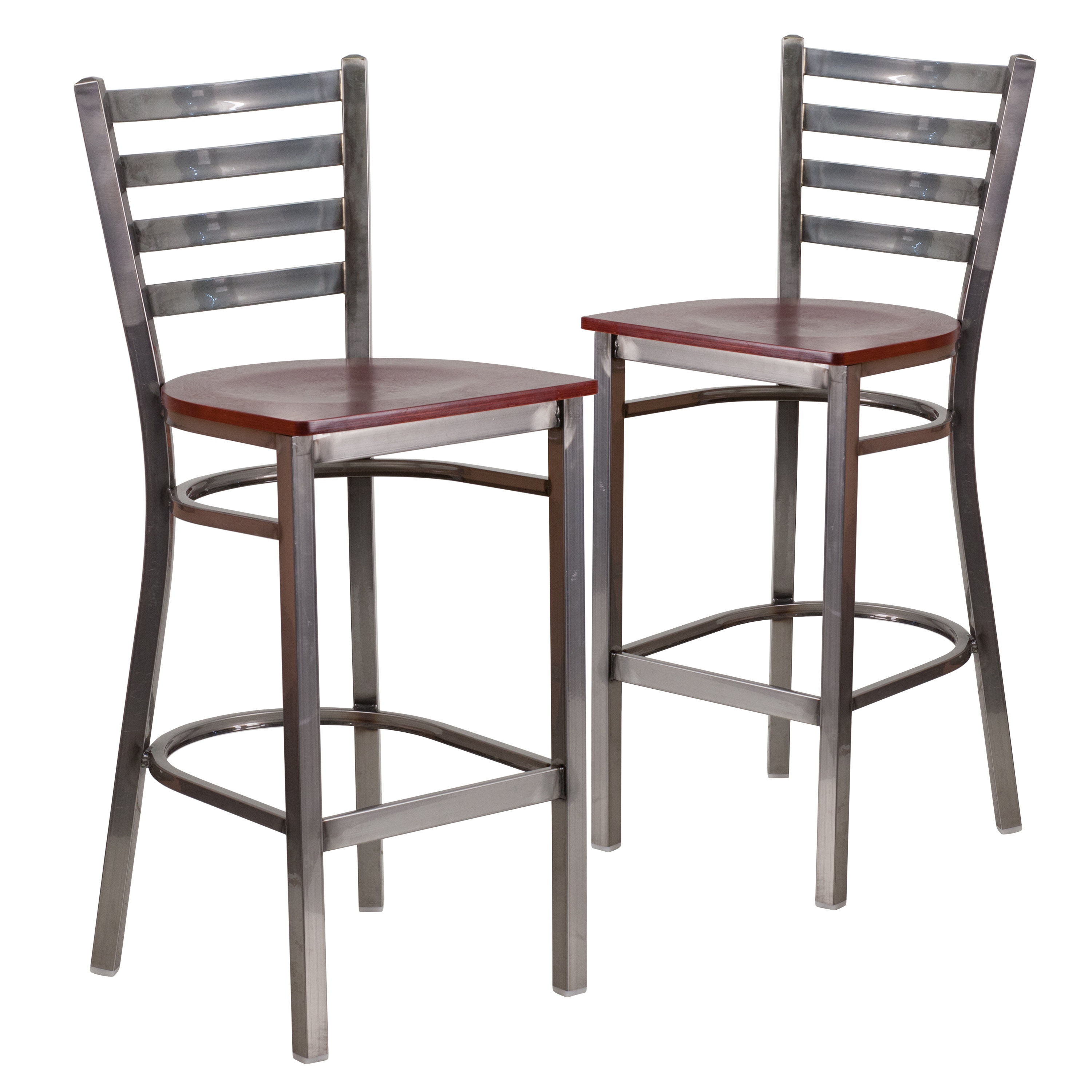 Emma + Oliver 2 Pack Clear Coated Ladder Back Metal Restaurant Barstool ...