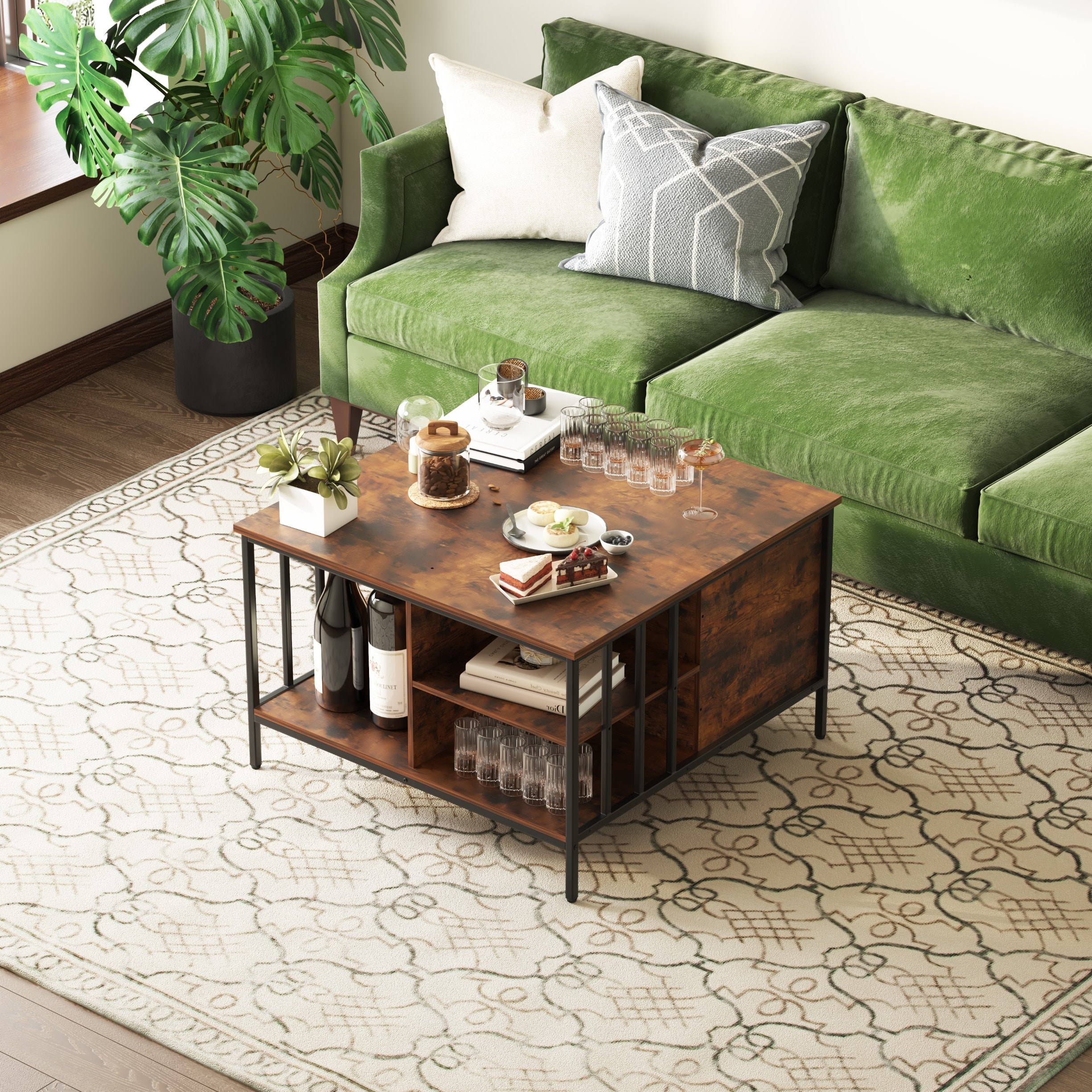 KTMBDW Lift Top Coffee Table with 3 Shelves and Hidden Compartment ...