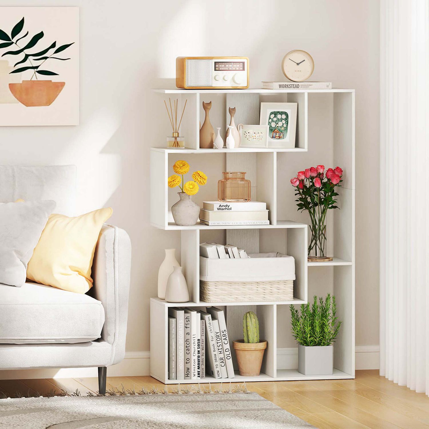 Costway 47 inches Open-back Geometric Bookshelf Home 6-Cube Large ...