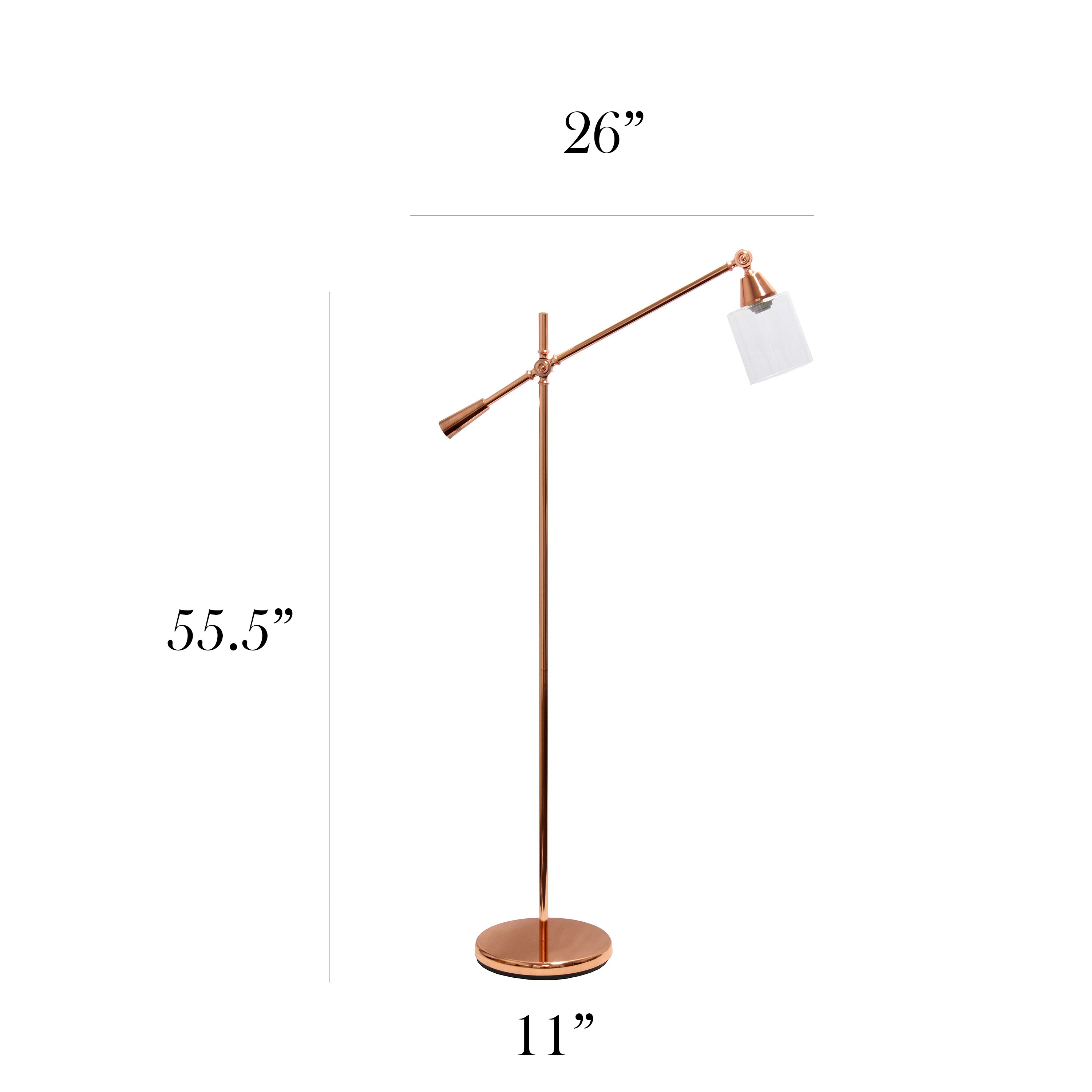 Elegant Designs Pivot Arm Floor Lamp with Glass Shade in Rose Gold in ...