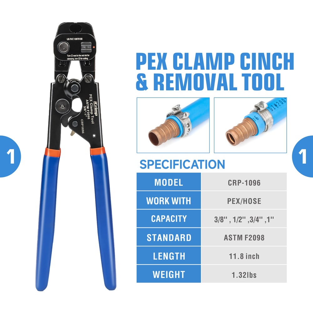 IWISS PEX Clamp Tool and Fitting Kit with Cinch Removal Tool 3/8-in 1/2 ...