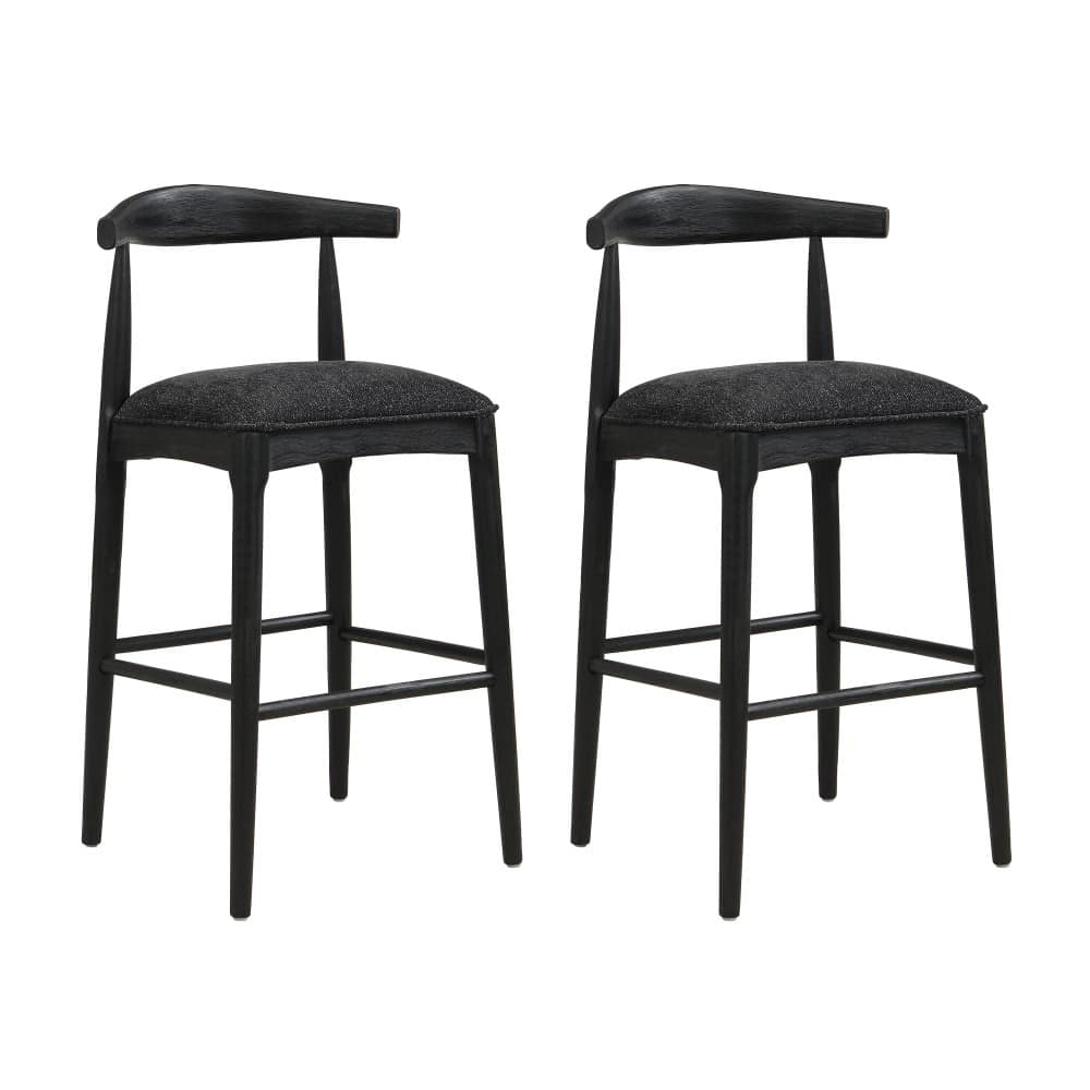 Coolbibila Set of 2 Black Upholstered Curved Back Bar Stools with ...
