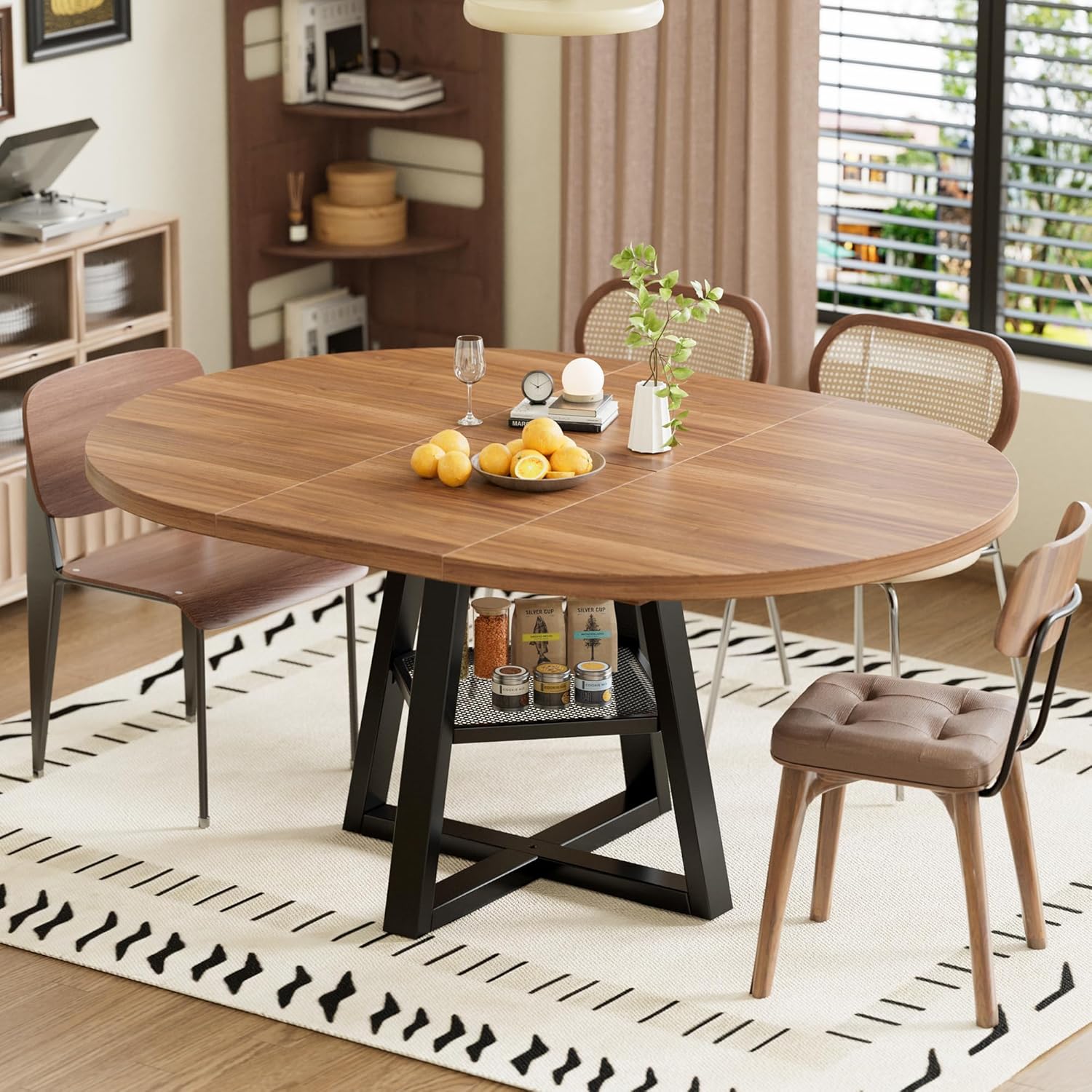 PAKASEPT Brown Round Contemporary/Modern Extending Butterfly leaf Wood ...
