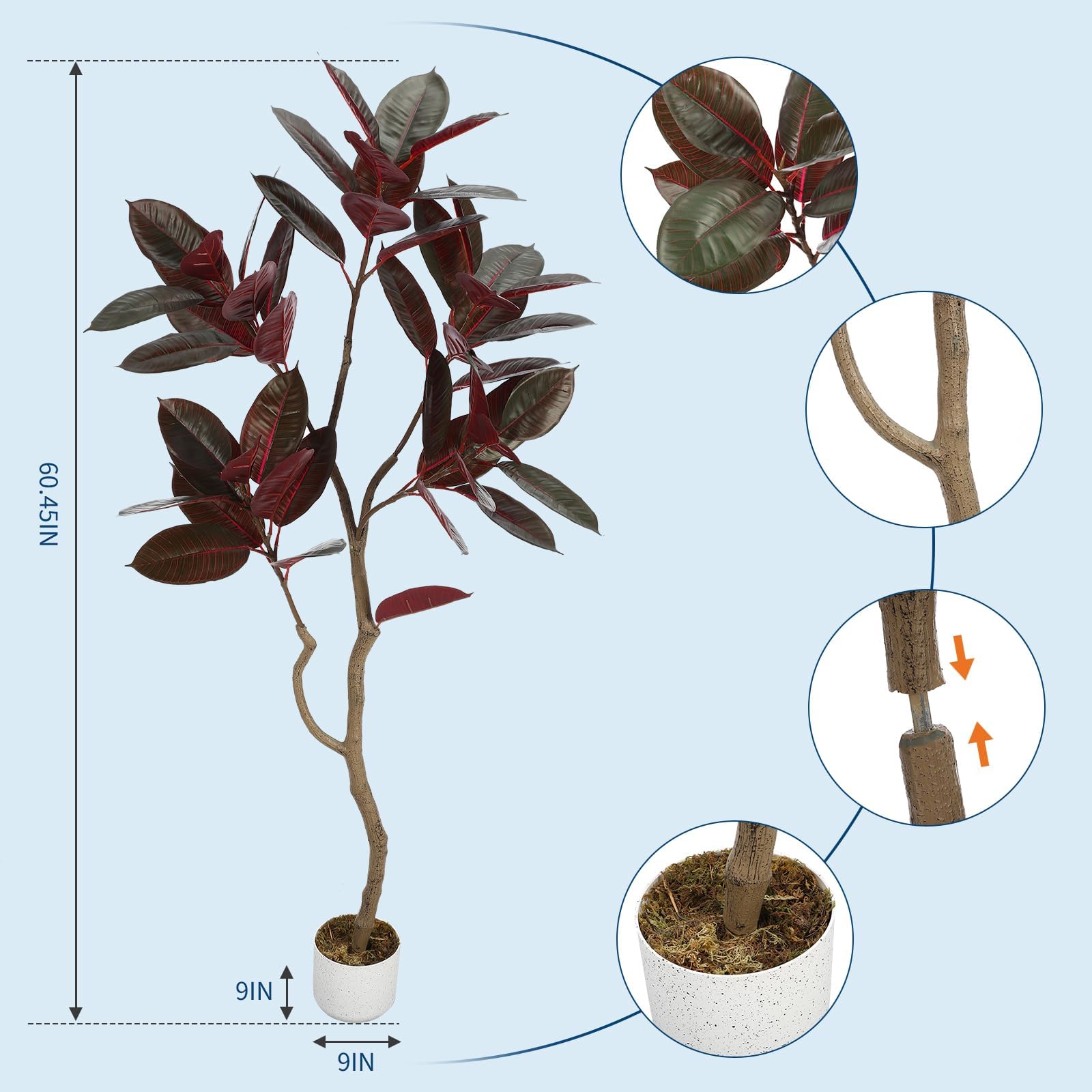 Garvee Fiddle Leaf Fig Tree Artificial 5 ft Tall Lifelike Faux Tree ...