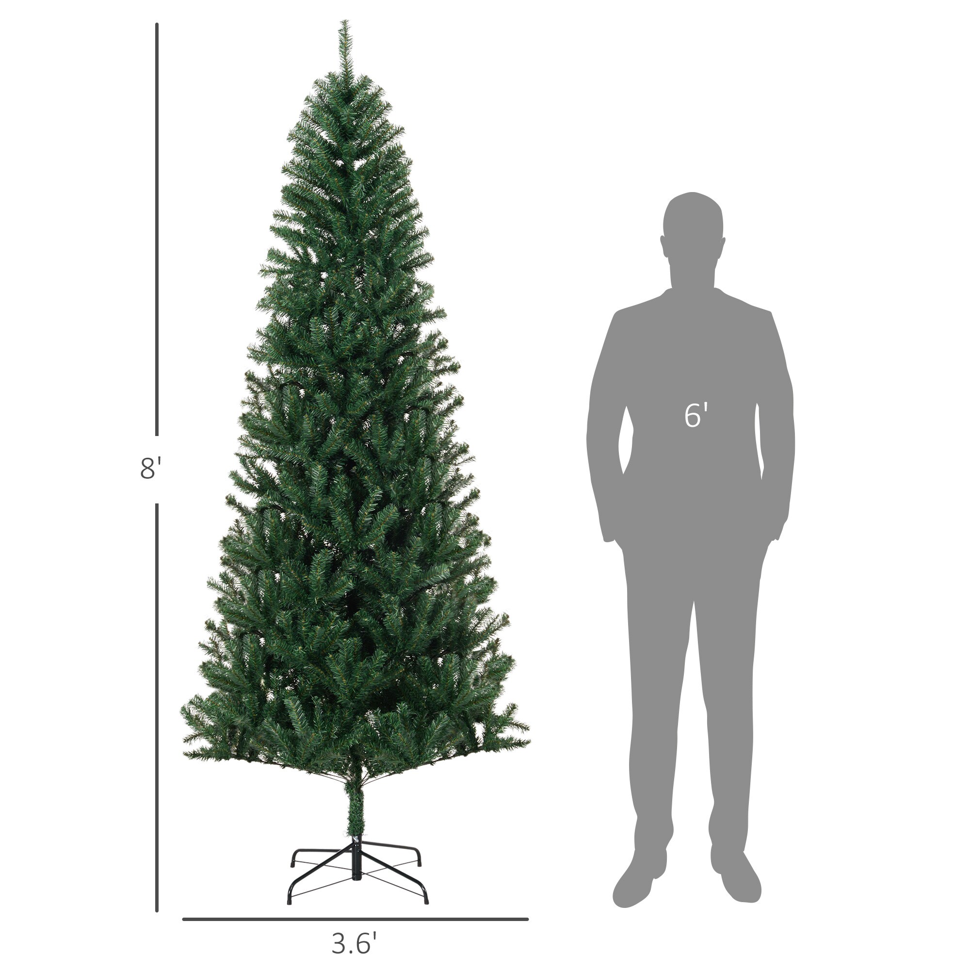HomCom 8' Tall Unlit Slim Fir Artificial Christmas Tree with Realistic ...