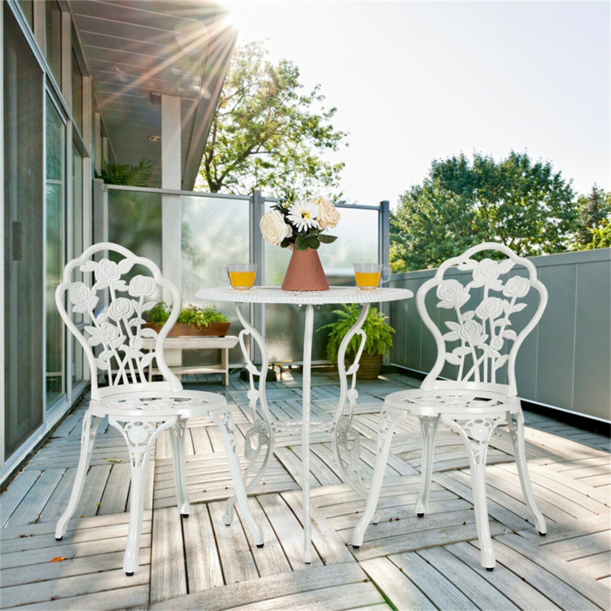 BABOOM Cast Aluminum Patio Furniture Set 3 Bistro Patio Dining Set Aluminum Round Table with 2 Stationary Chairs BOM 0288 CF CO at Lowes