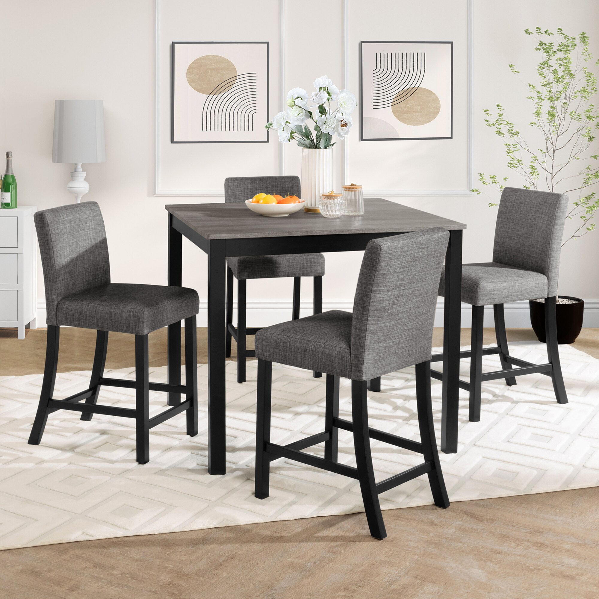 GDFStudio Farmhouse Dalton 5-Piece Counter Height Dining Set with 4 ...