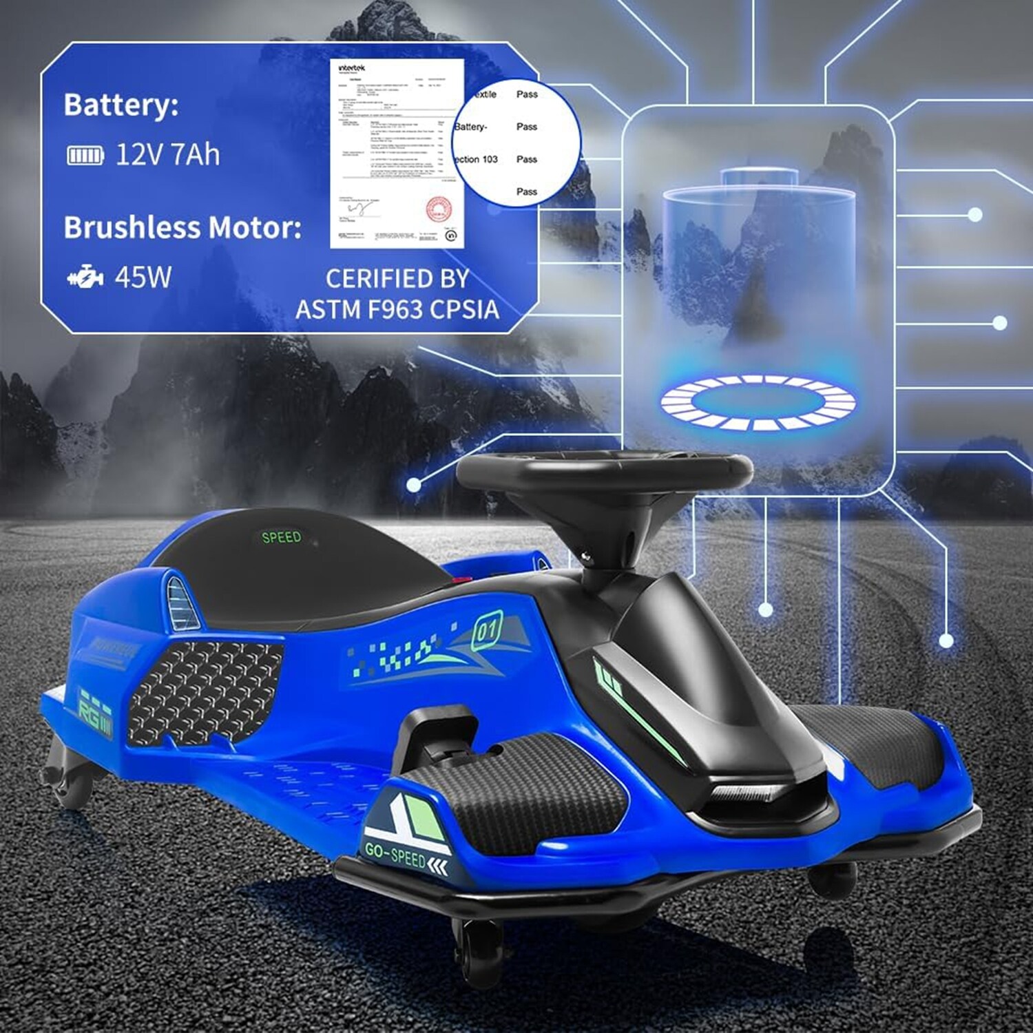 Garvee 12V Kids Drifting Car Ride On Go Kart with 45W Brushless Quiet ...