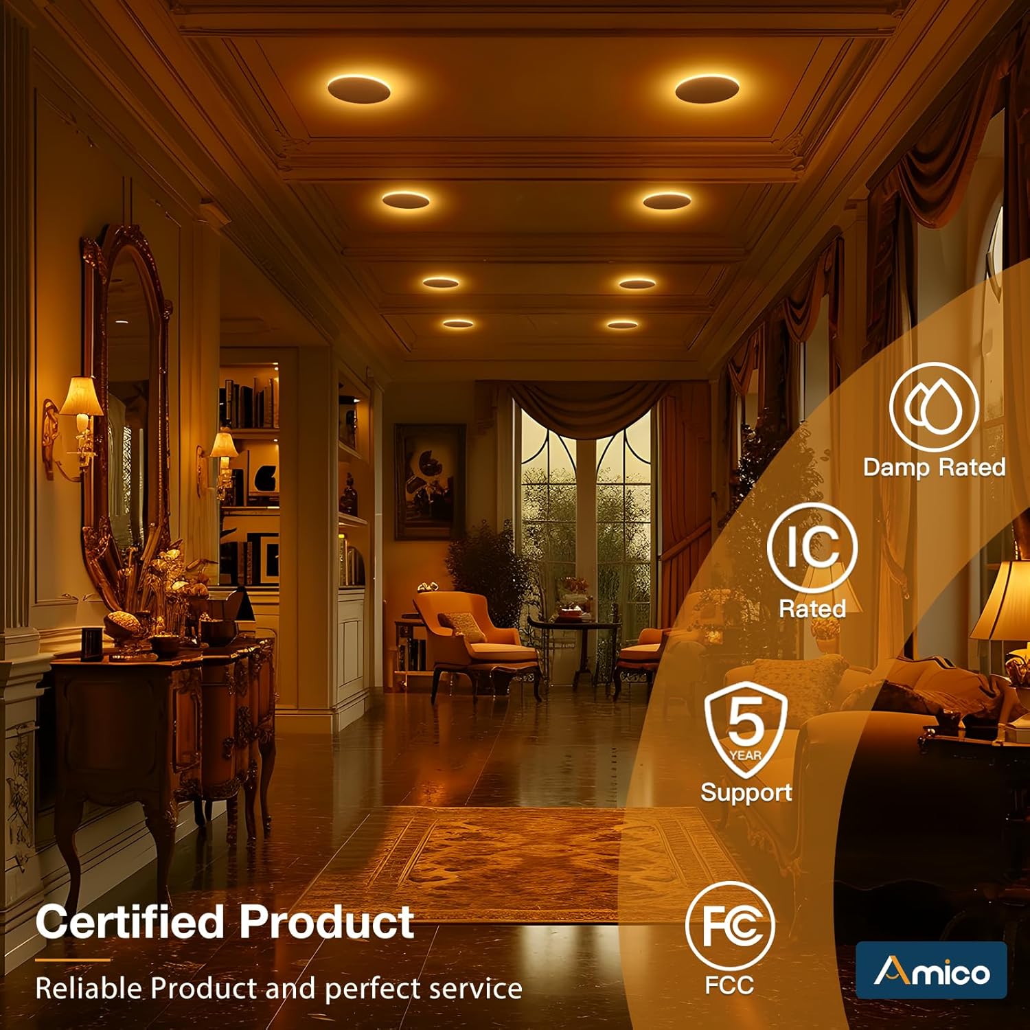 Amico 4 in 12 Pack Ultra Thin LED Recessed Ceiling Light with Night ...