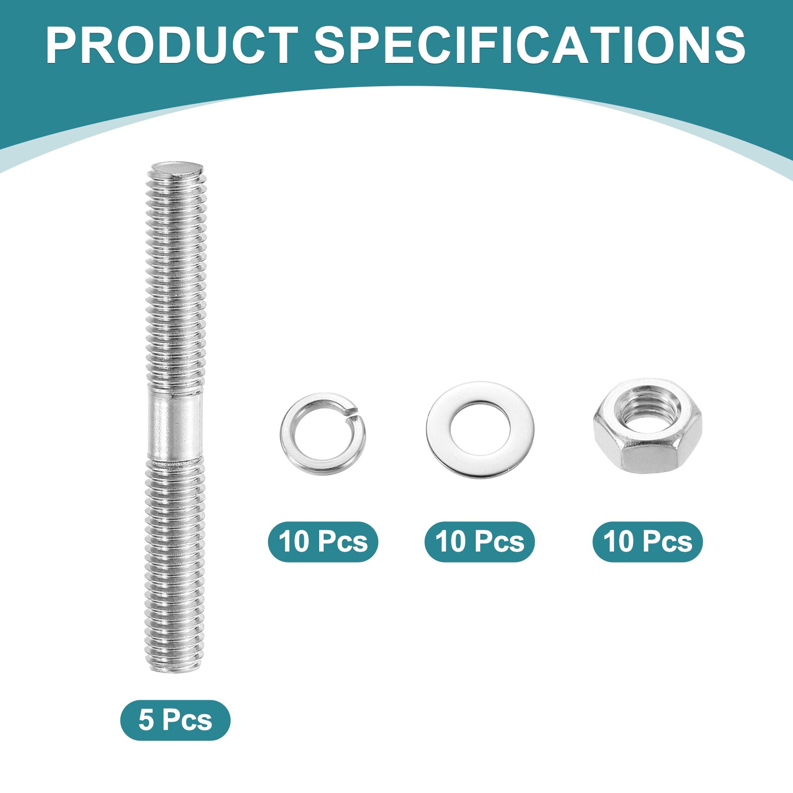Unique Bargains 5pcs Double Ended Stud Screws M8x65mm 304 Stainless ...