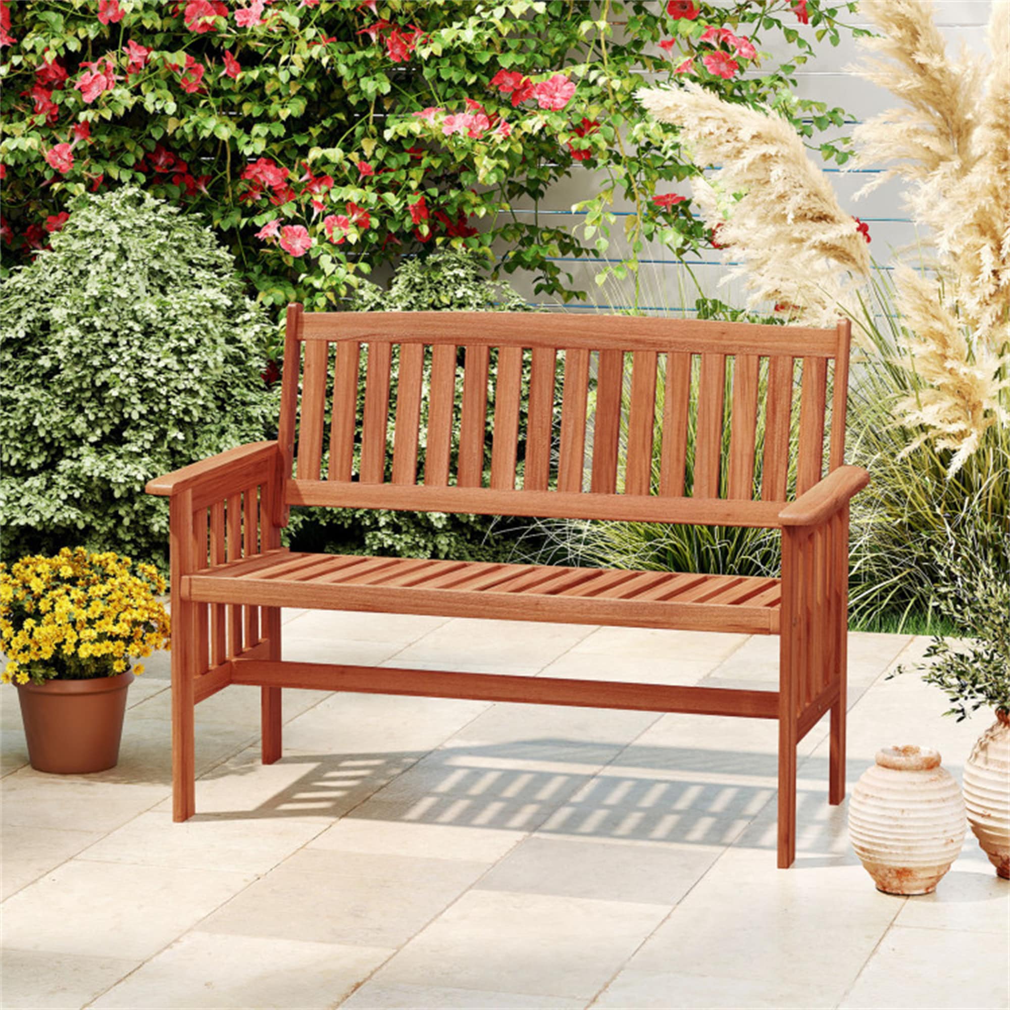 Outdoor Wood Garden Bench 2-Person Patio Park Bench with Backrest ...