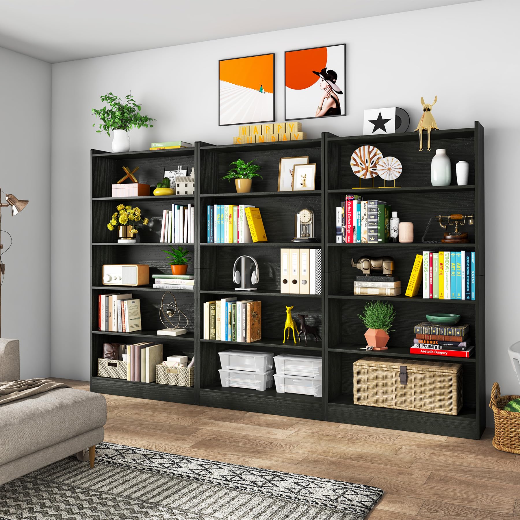 Tribesigns Black Wood 6 -Shelf Bookcase ( 35.43-in W x 72.04-in H x 11. ...