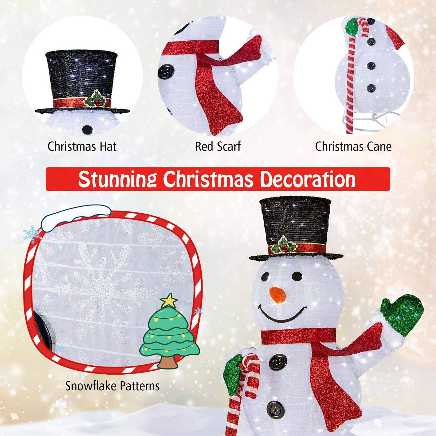 Costway 5 FT Pre-lit Christmas Snowman Pop-up Xmas Holiday Decoration ...