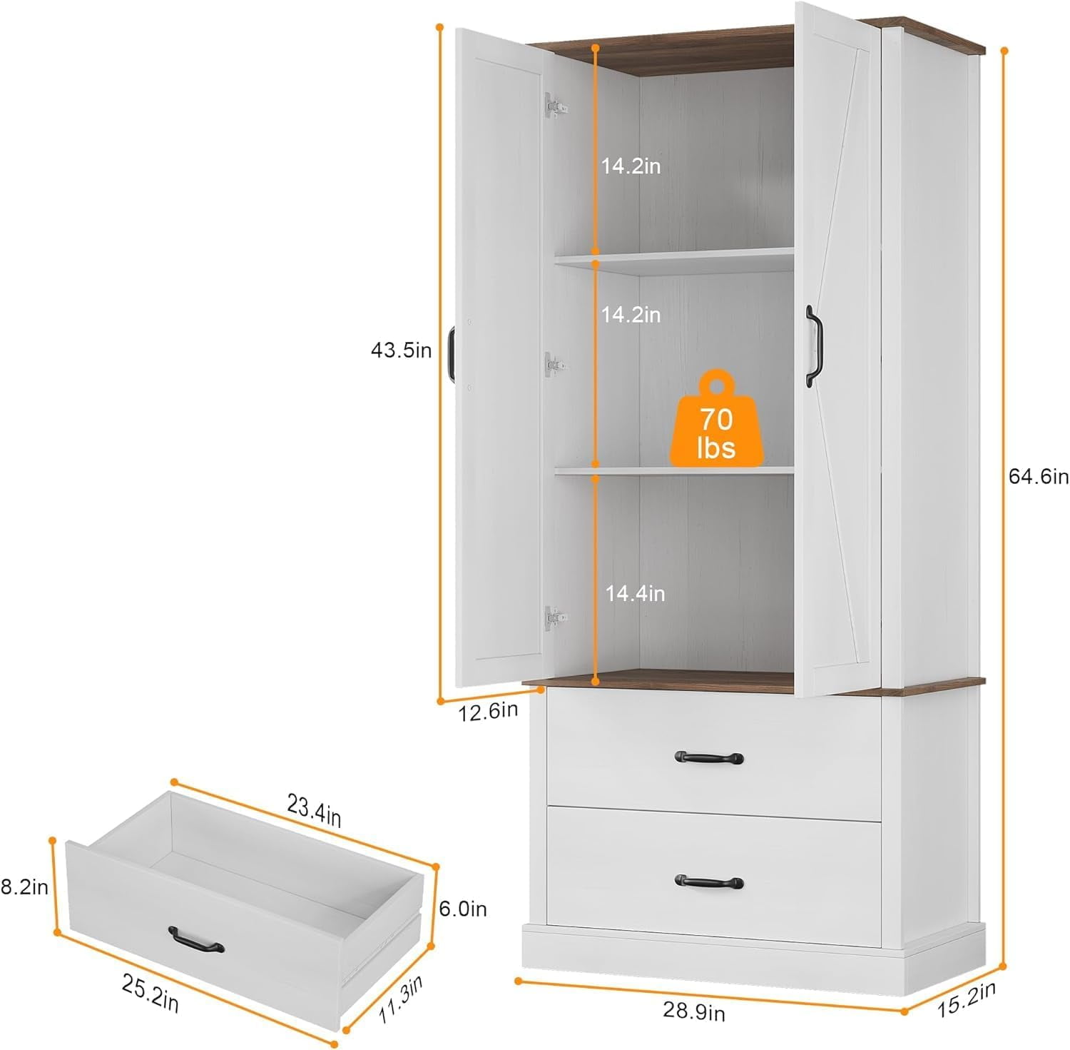 Garvee Farmhouse Kitchen Pantry Cabinet Wood Kitchen Cabinet with ...