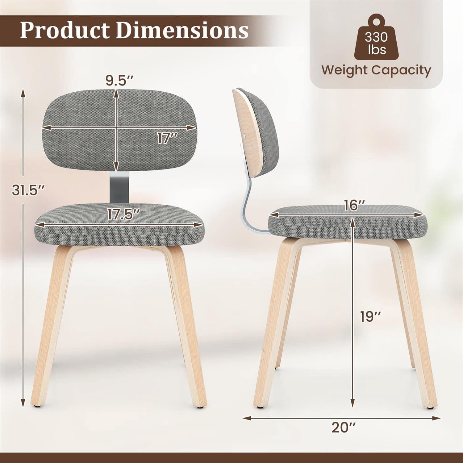 VERYKE Chenille Fabric Upholstered Solid Wood Kitchen Chairs Set of ...