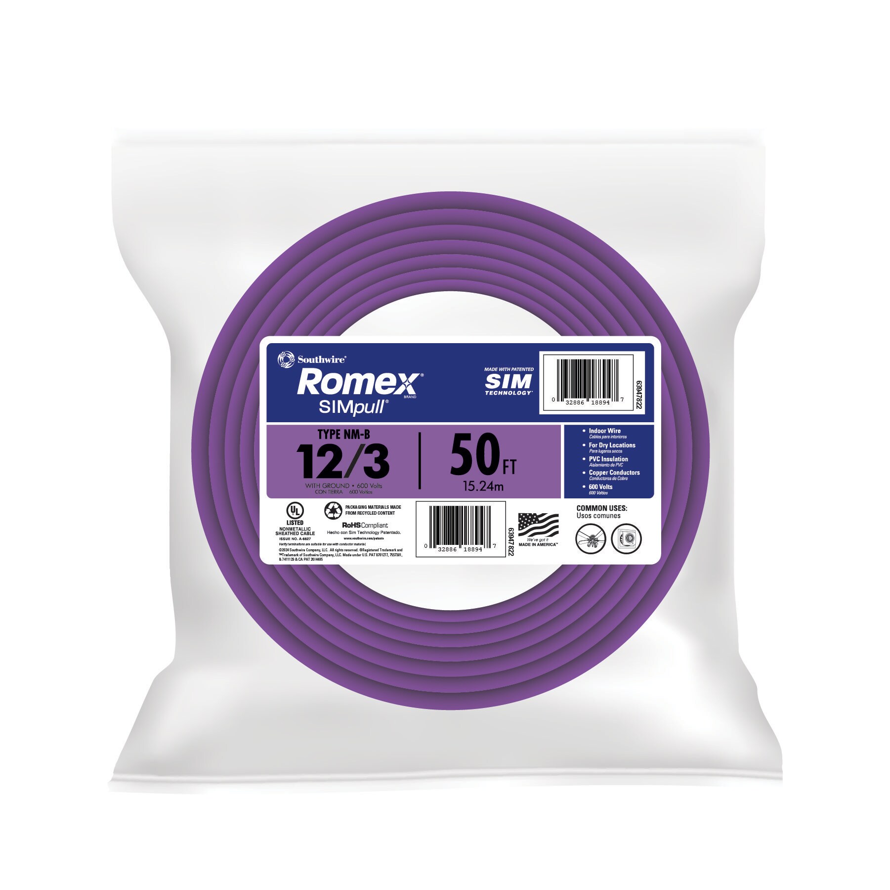 Southwire 50-ft 12/3 Romex SIMpull Solid Indoor CU NM-B W/G Individual ...