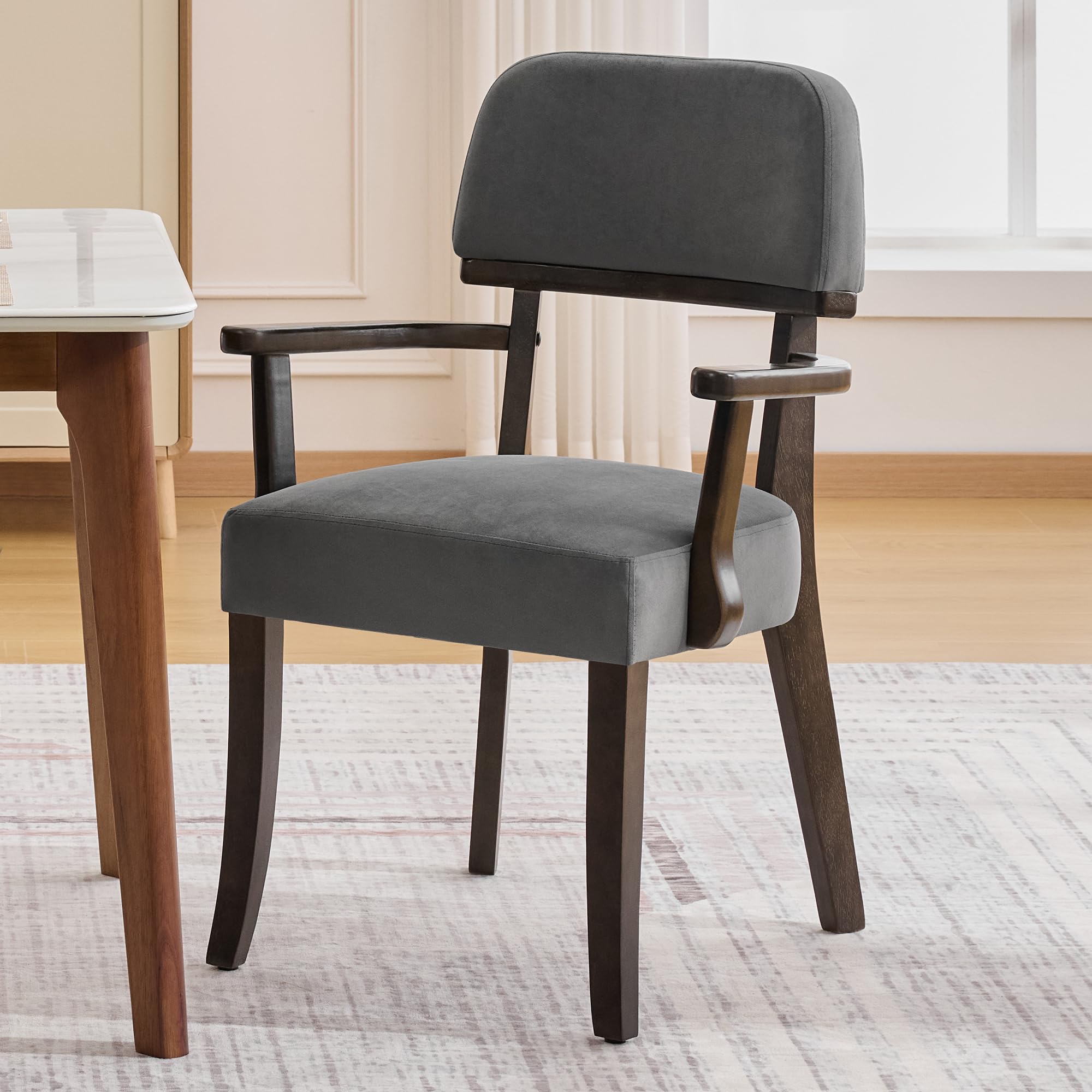 OMOMMD Dark Gery 1 PCS Upholstered Dining Chairs with Arms Curved ...