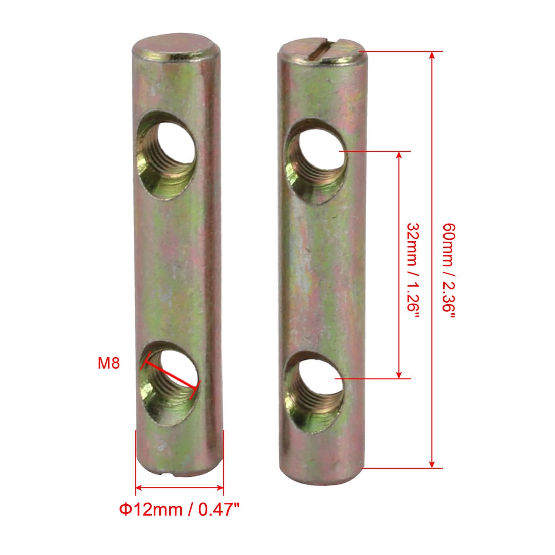 Unique Bargains 5pcs M8x60mm Dual Hole Zinc Plated Iron Slotted Drive ...
